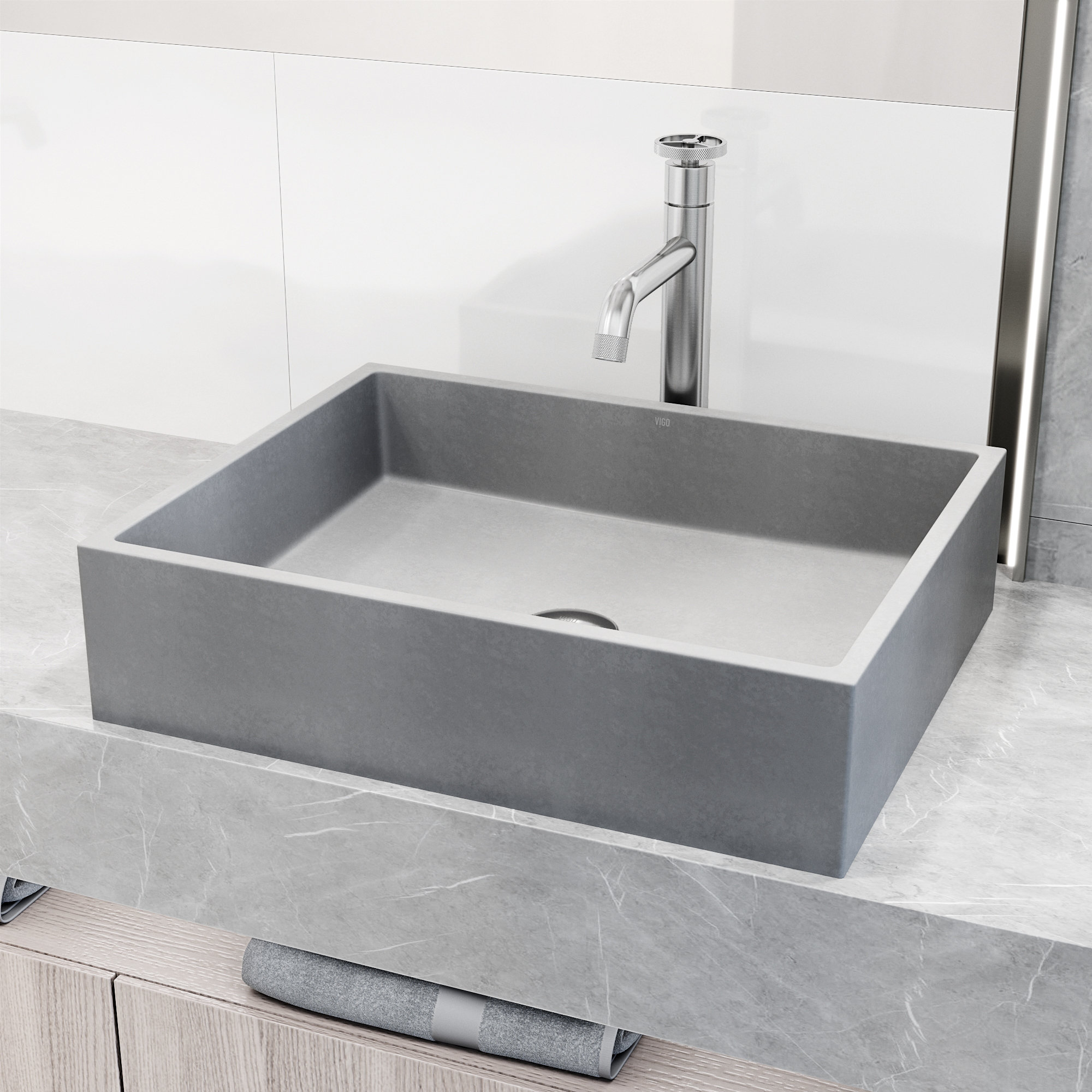 VIGO Coca Gothic 19" L x 15" W x 5" H Rectangular Concrete Vessel ...