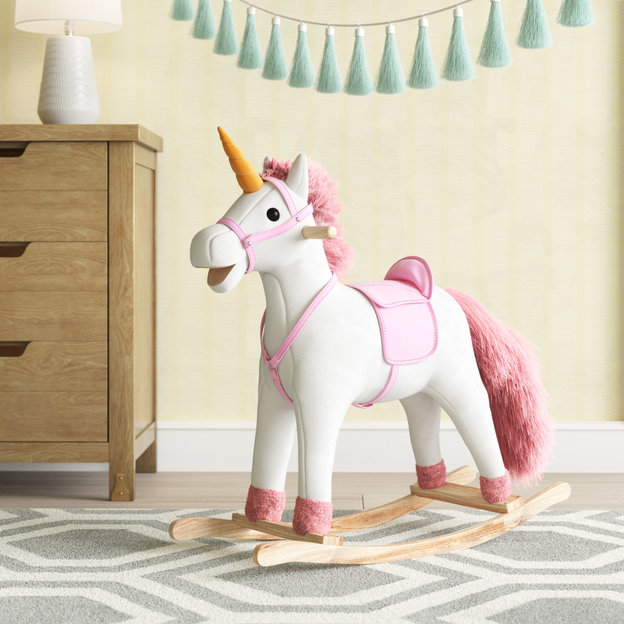 Zoomie Kids Adyaan Rocking Horse - Soft and Plush Ride-On Unicorn with ...