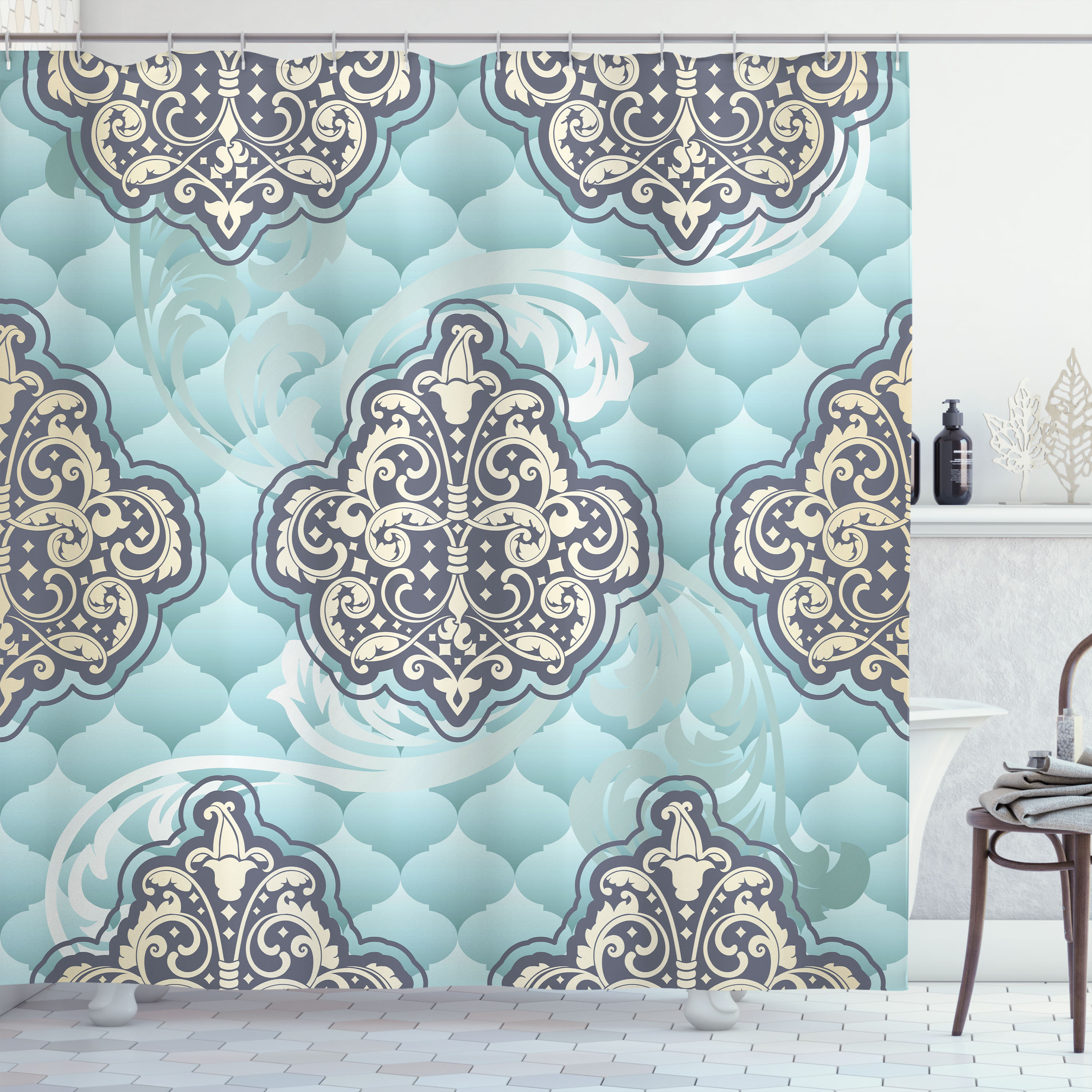 East Urban Home Victorian Shower Curtain Rococo Era Designs Pale Blue ...