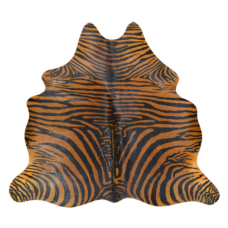 Everly Quinn Animal Print Handmade Cowhide Black/Orange Area Rug | Wayfair