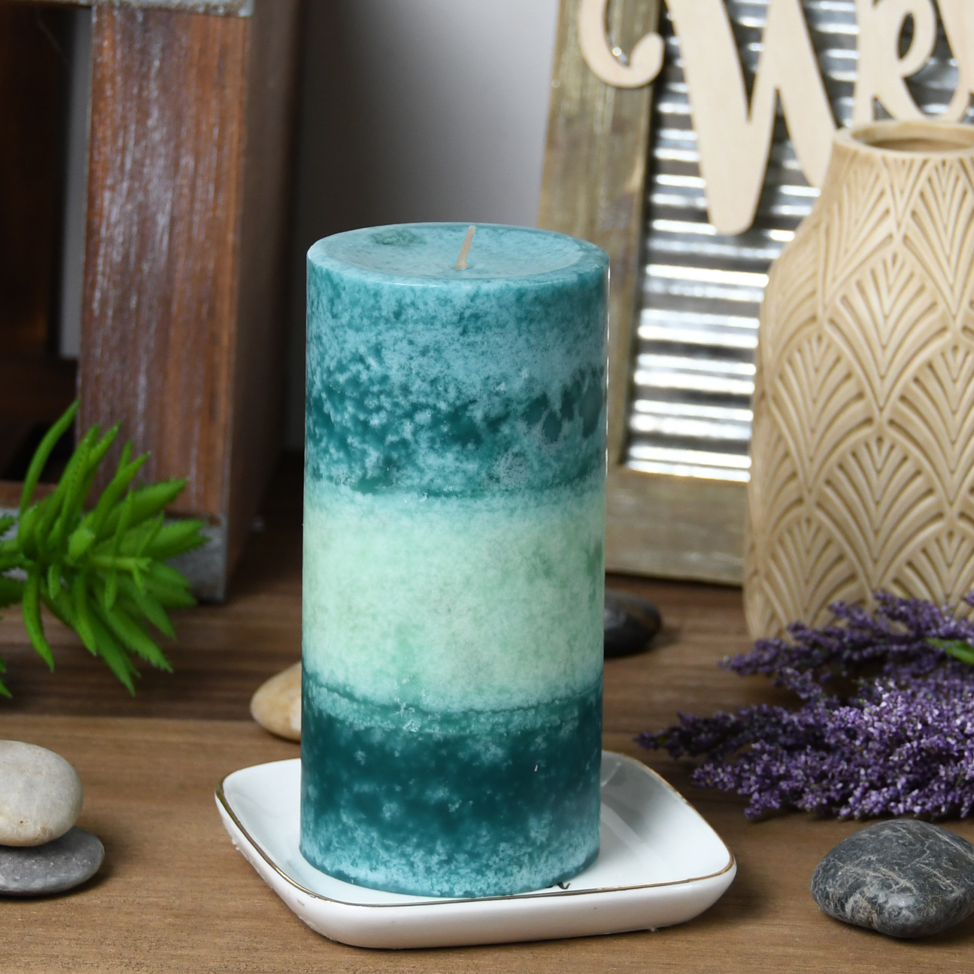 Symple Stuff Tritone Fresh Ocean Flowers Scented Pillar Candle ...