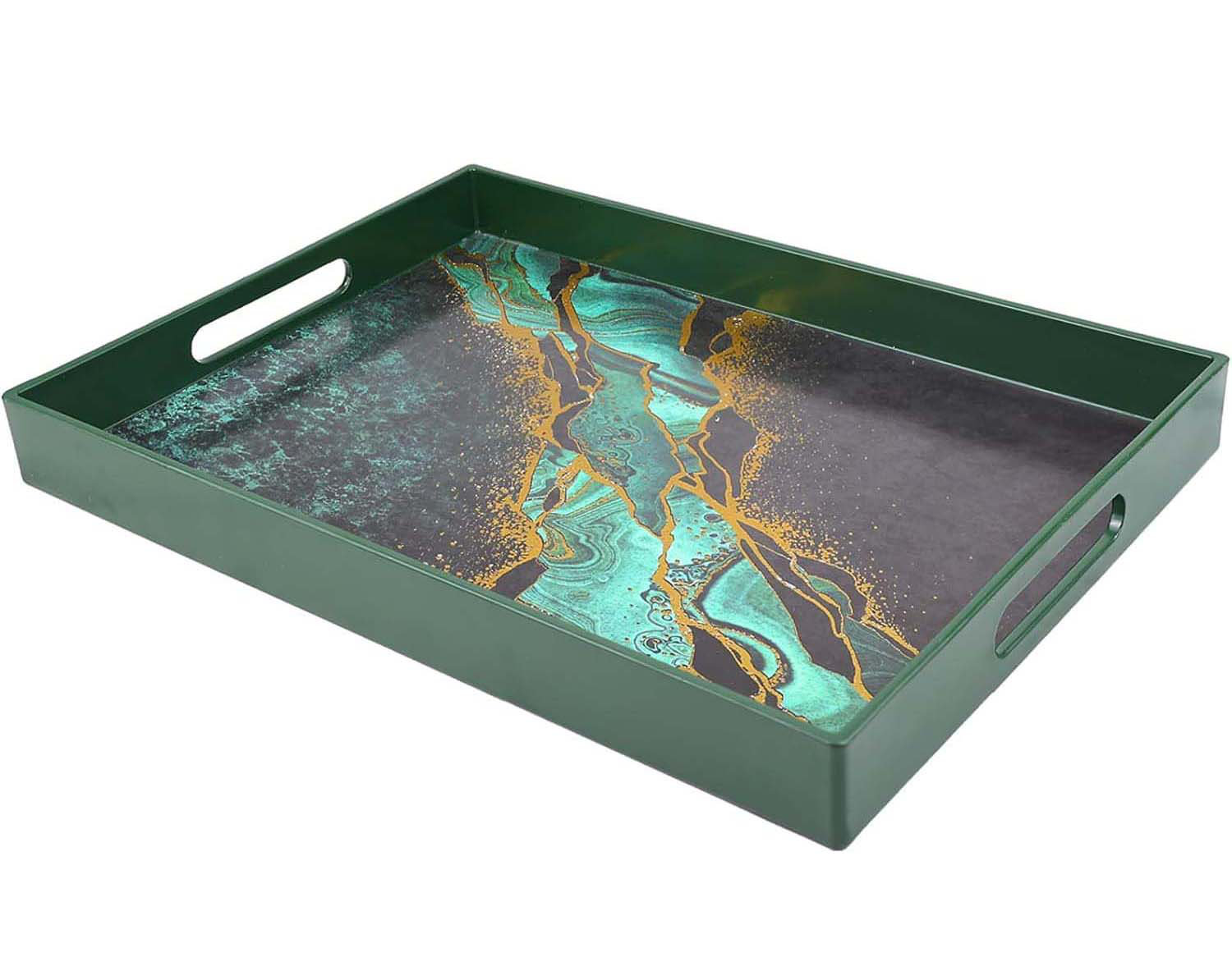 Everly Quinn Set Of 2 Marble Serving Trays With Handles, Plastic ...