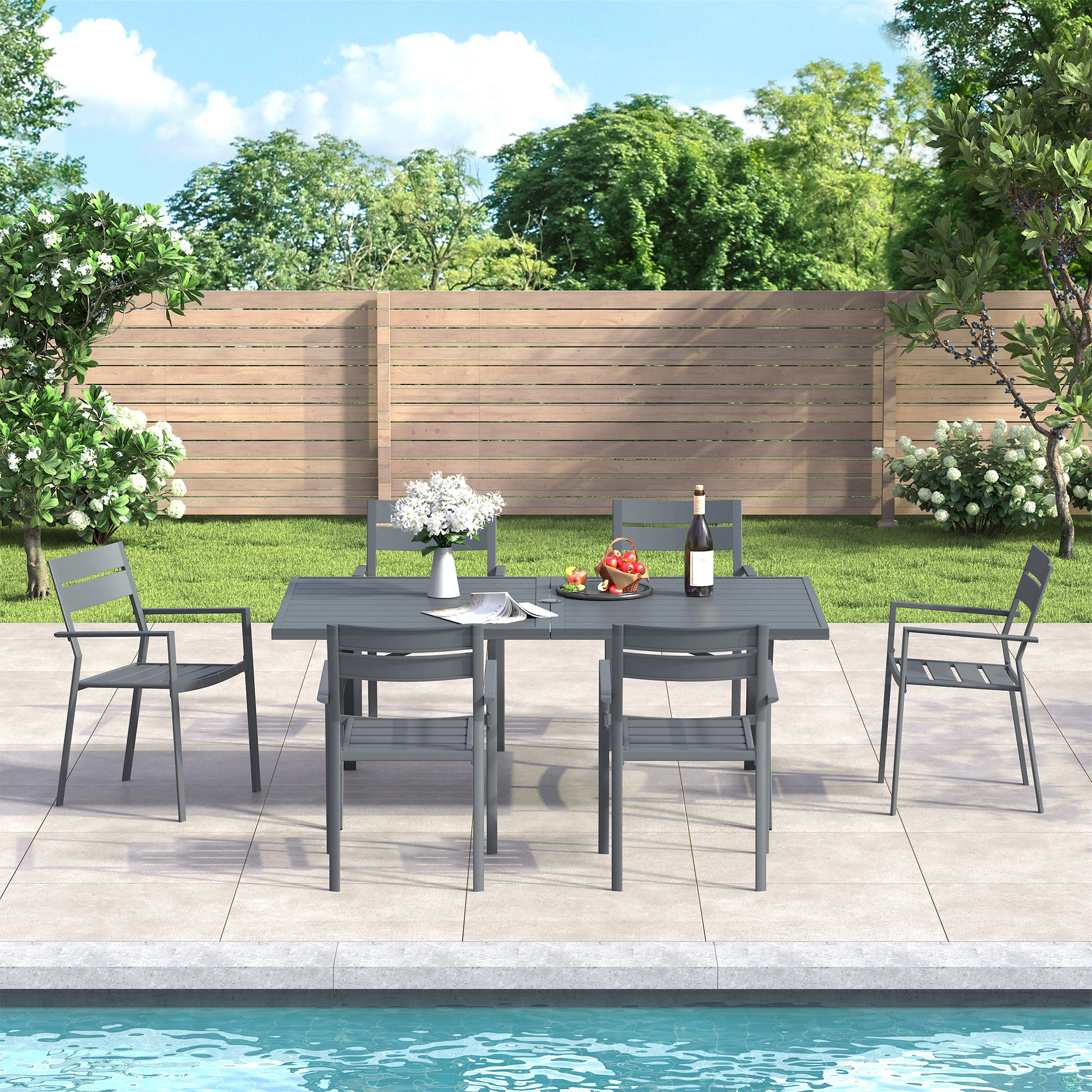 Latitude Run® 6-Person Patio Dining set with 63" Rectangular Dining ...