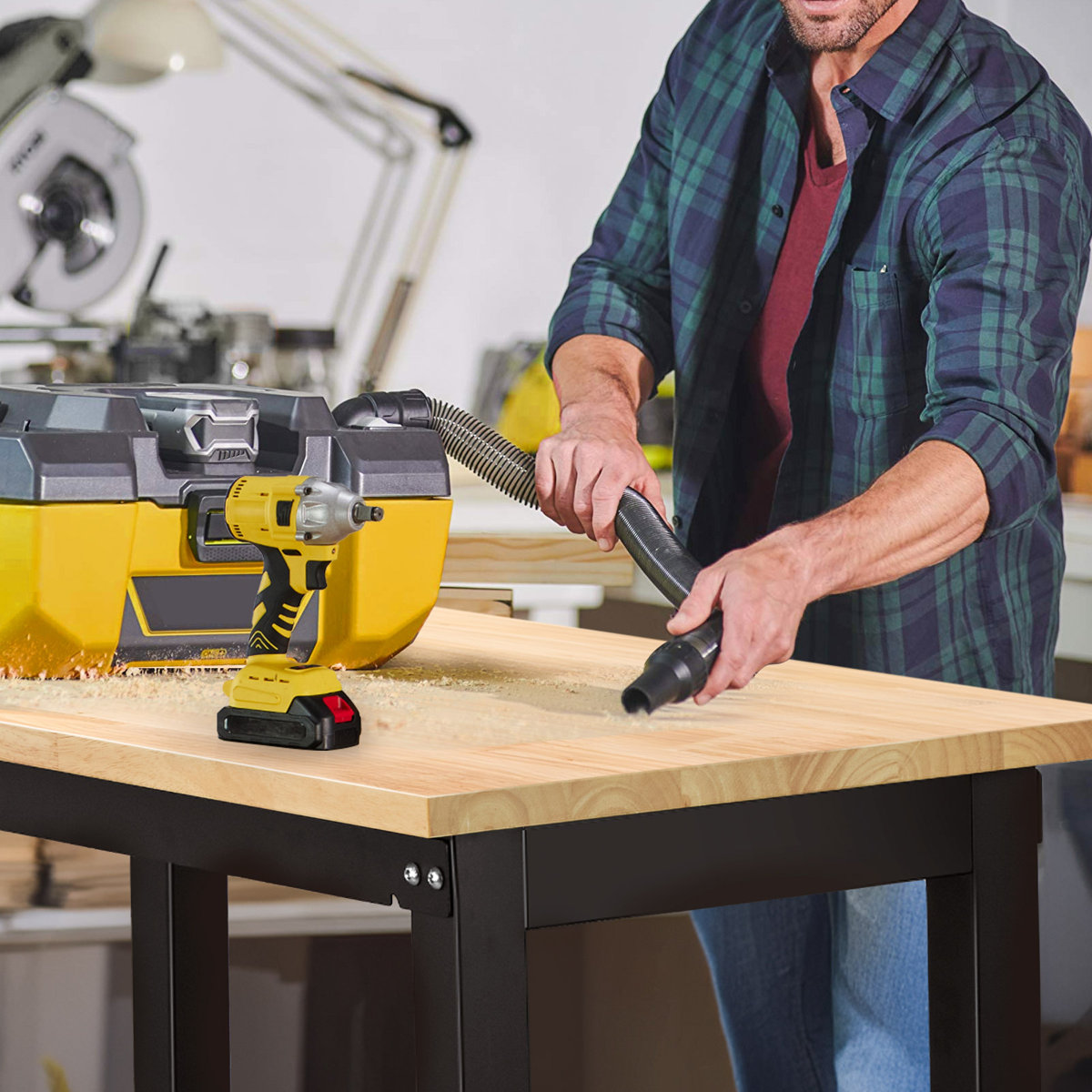 WFX Utility™ Work Table Workbench with Adjustable Height Rubber Wood ...