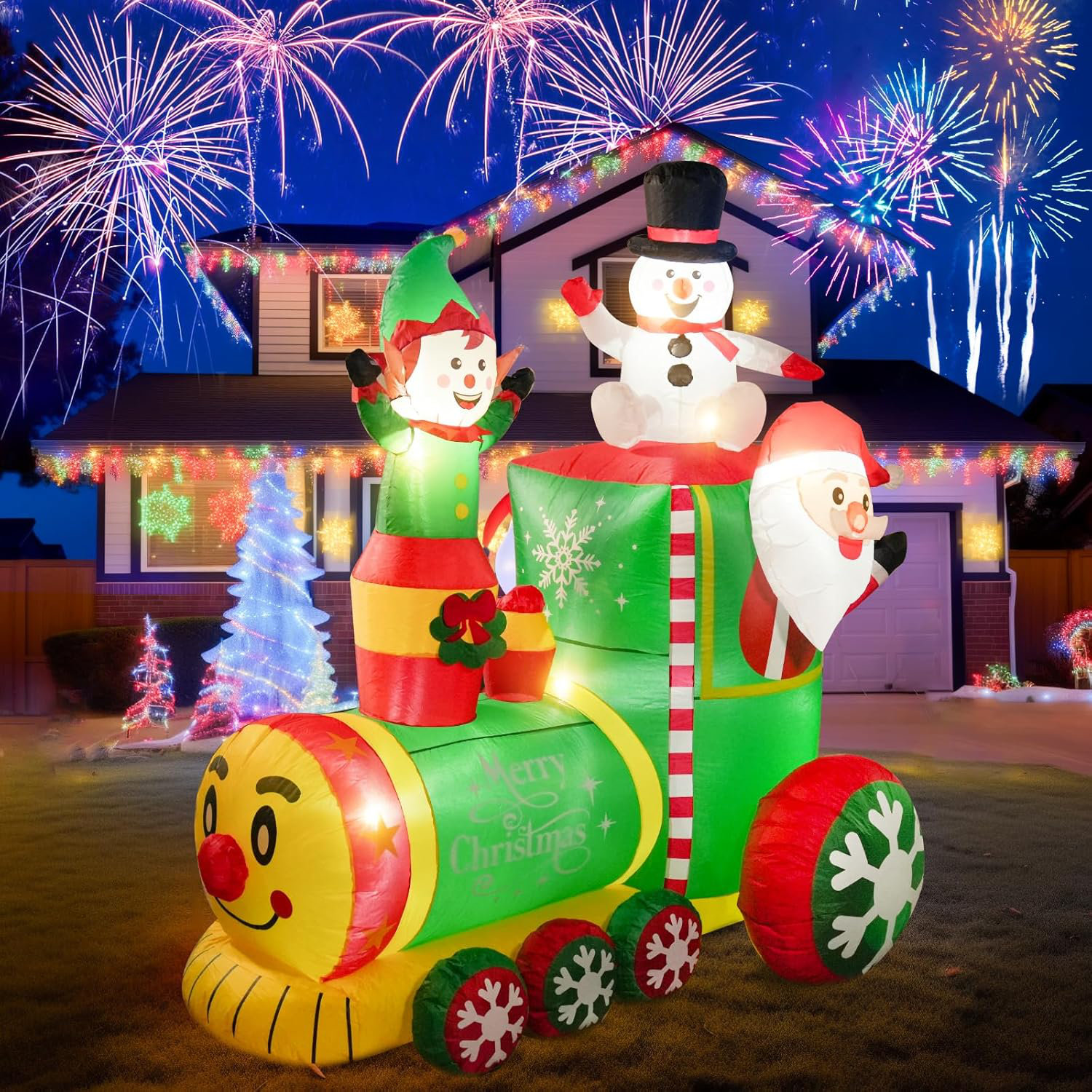 The Holiday Aisle® 6FT Train Inflatable Christmas Decorations Outdoor ...