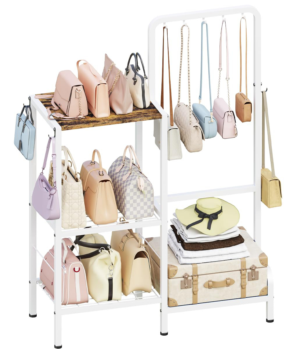 17 Stories Floor-Standing 3-Tier Purse Organizer, High-Capacity Bag ...