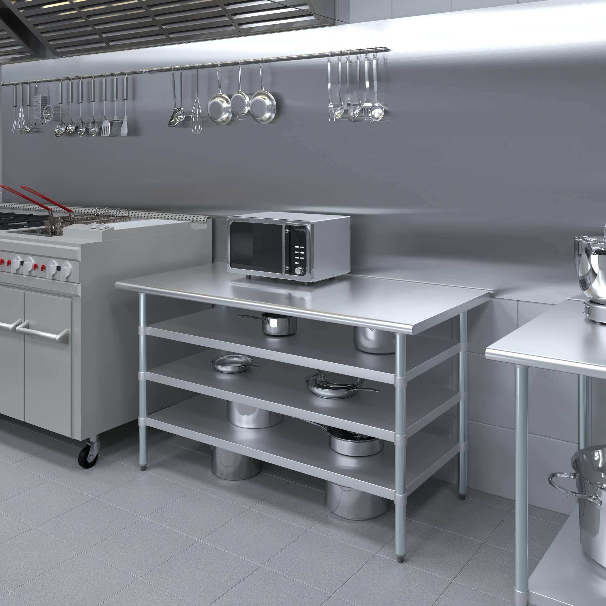 Amgood 30 in. x 60 in. Stainless Steel Table With Three Undershelves ...