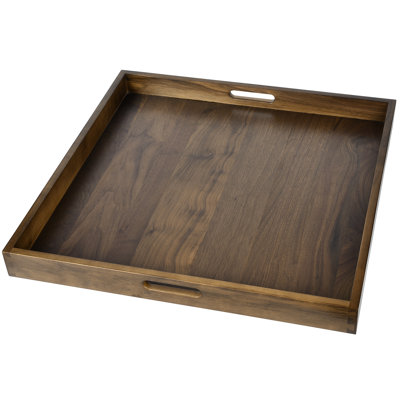 Gracie Oaks Glantz Square Black Walnut Solid Wood Serving Tray Ottoman ...