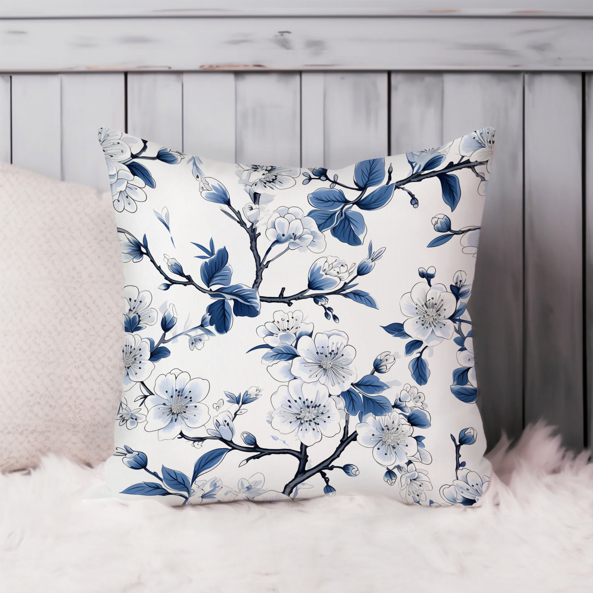 Ethan Taylor Floral Blue Chinoiserie Floral & Botanical IV Asian Throw ...