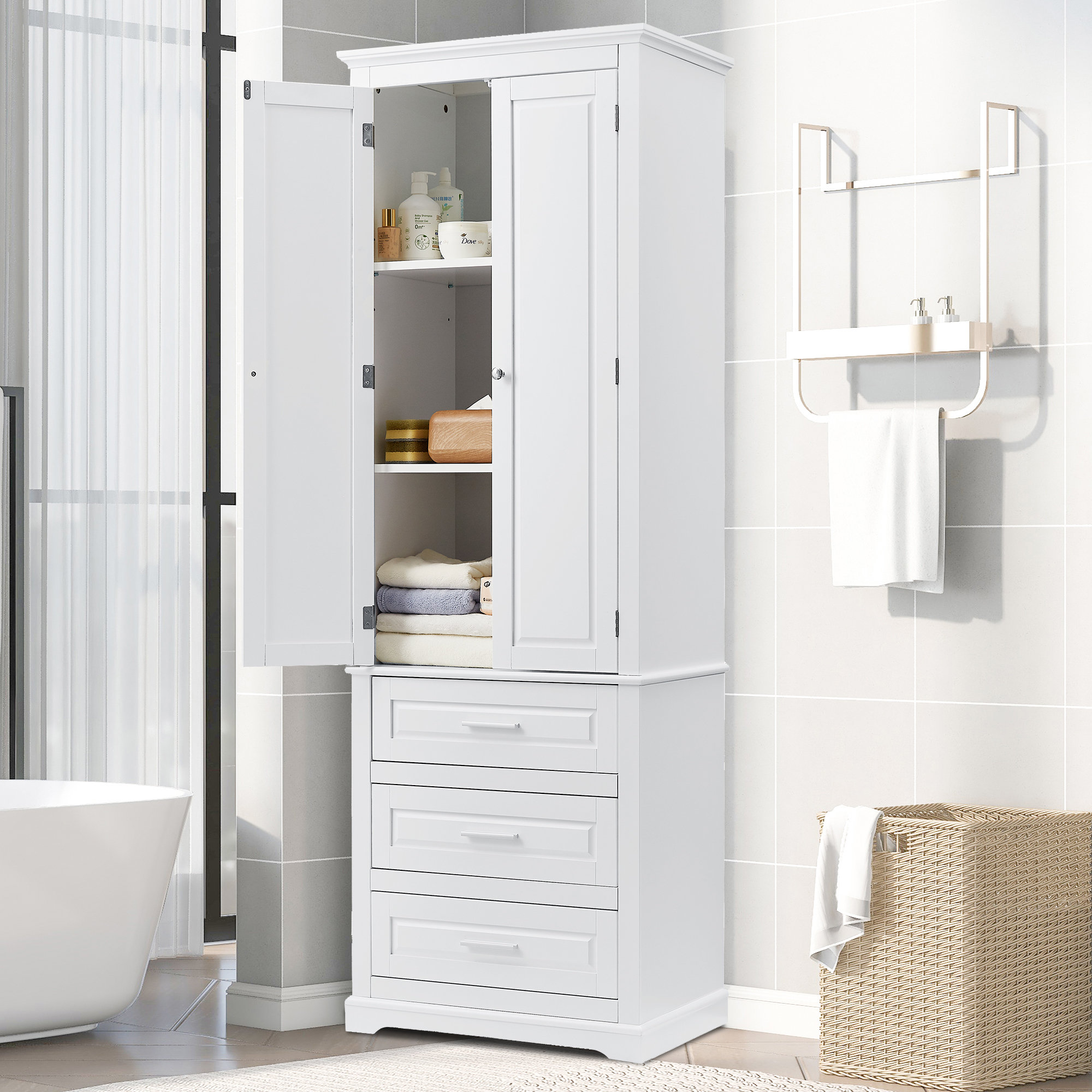 Red Barrel Studio® Freestanding Tall Bathroom Storage Linen Cabinet ...