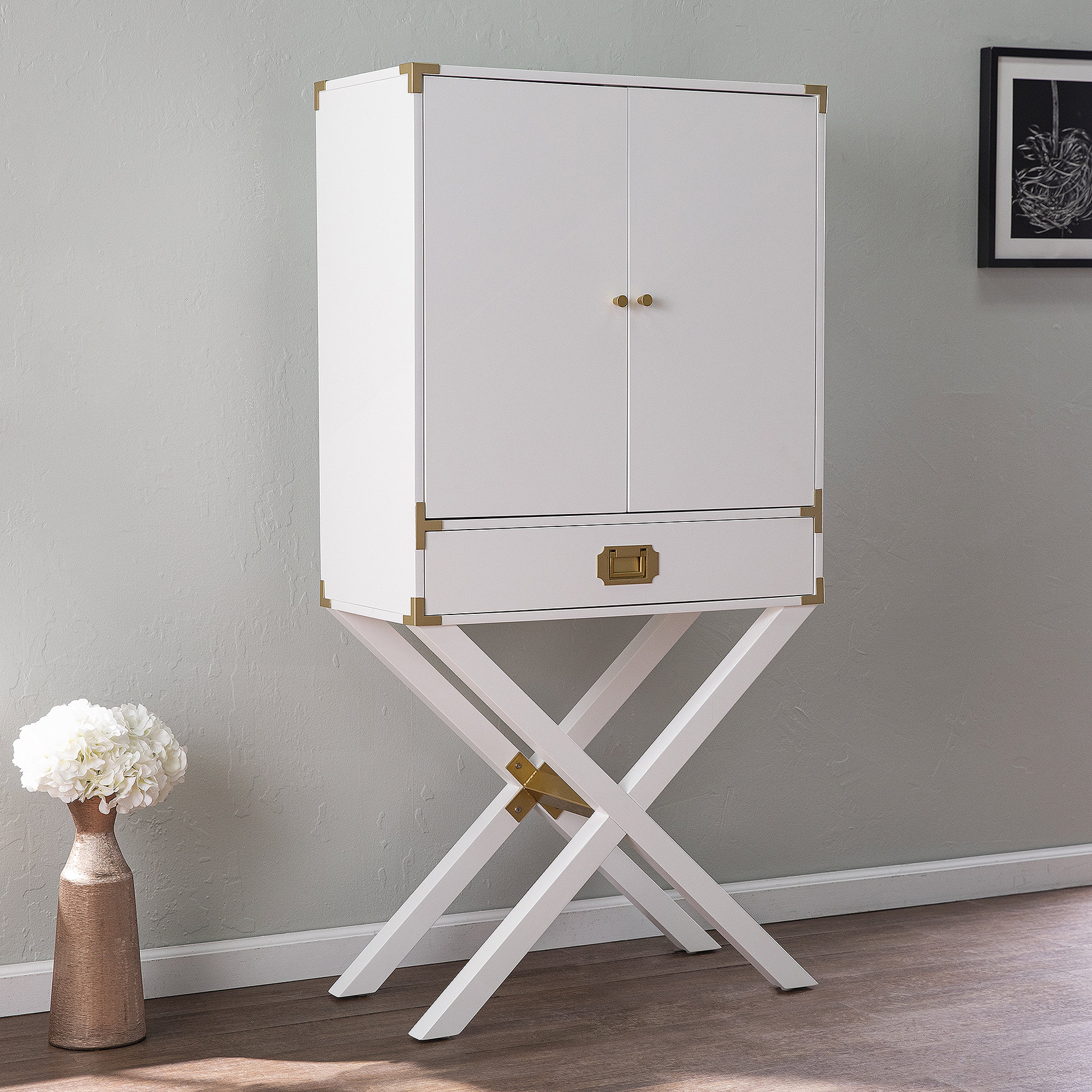 Longshore Tides Campaign Tall Bar Cabinet with Spacious Storage and ...