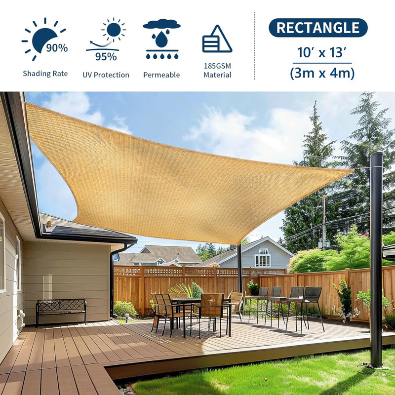OVCRINBI Sun Shade Sail 13' x10' - UV Blocking Outdoor Shades for Patio ...