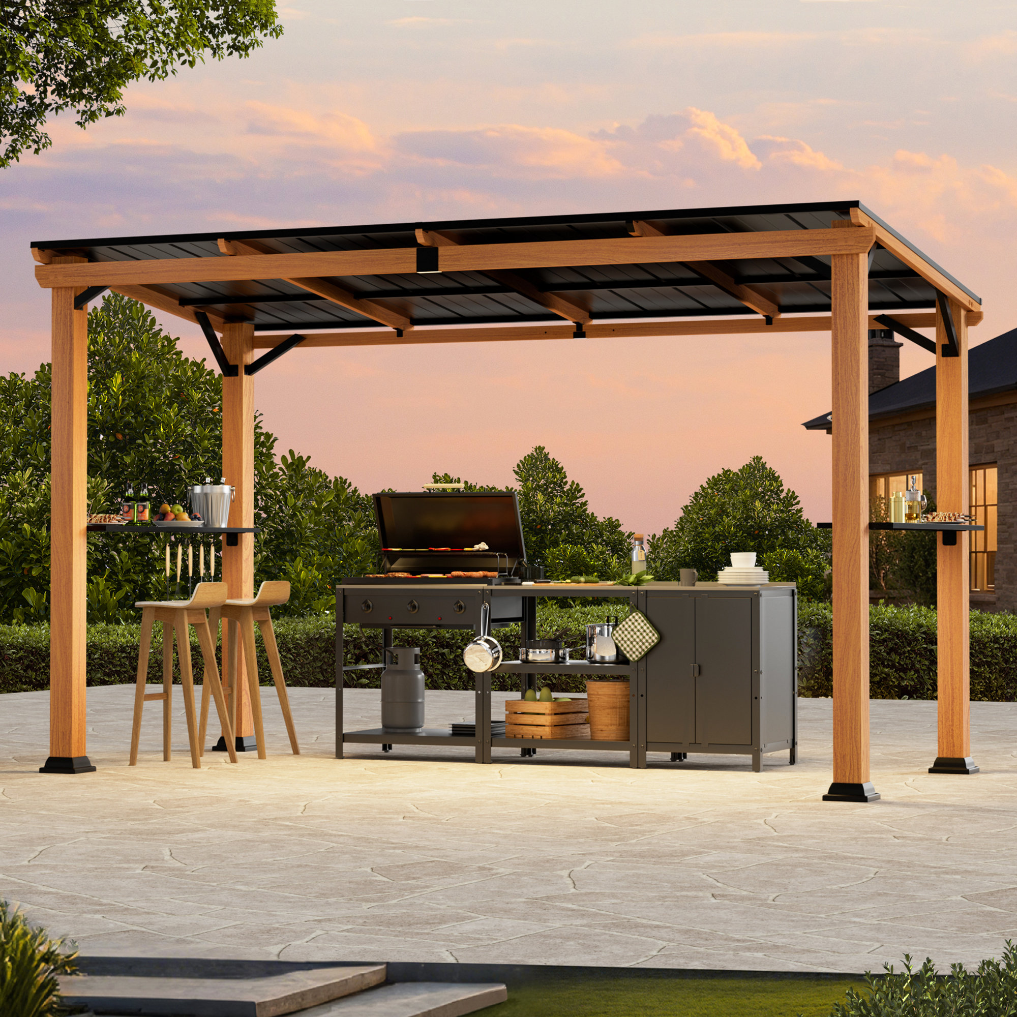 COVERED OUTDOOR OUTDOOR LIVING SPACES Montauk 6' X 12' Outdoor BBQ ...