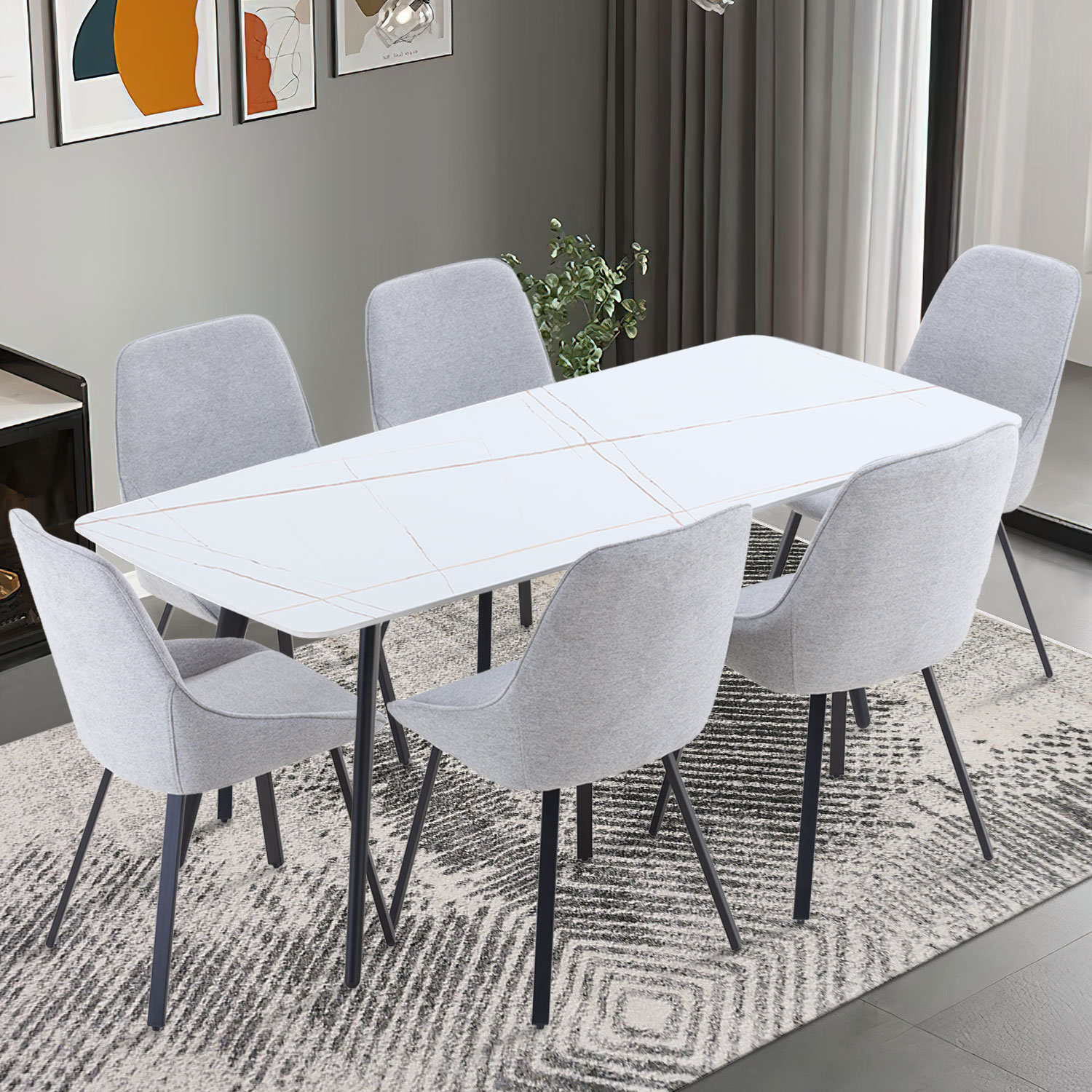 George Oliver 70.2" Ceramic Tile Dining Table And 6 Chairs (Set Of 7 ...