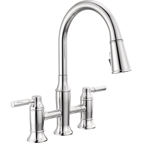 Delta Renaldi Pull-Down ProClean Bridge Kitchen Sink Faucet, Two Handle ...