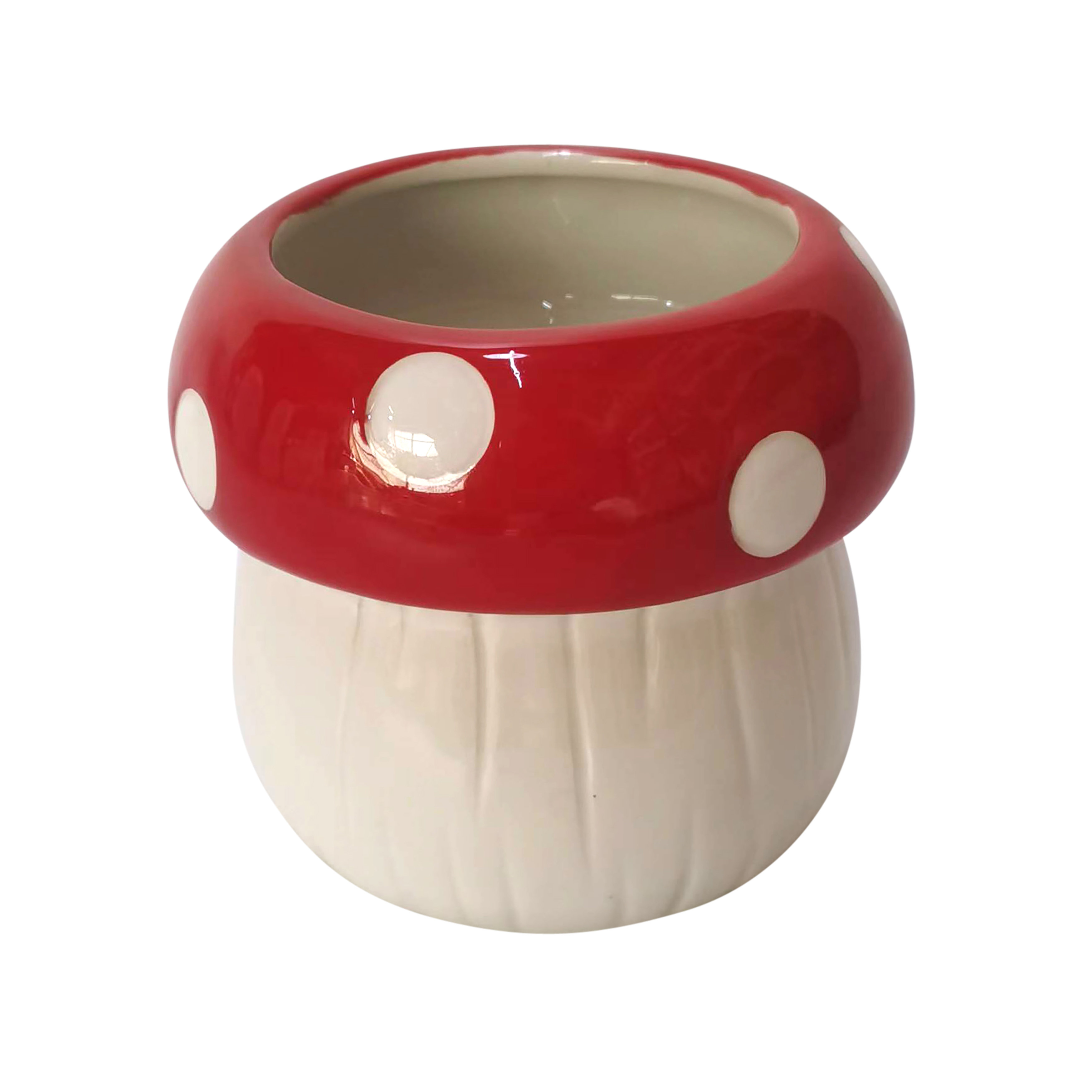 Gracie Oaks Porcelain 5" Red And White Mushroom Planter | Wayfair