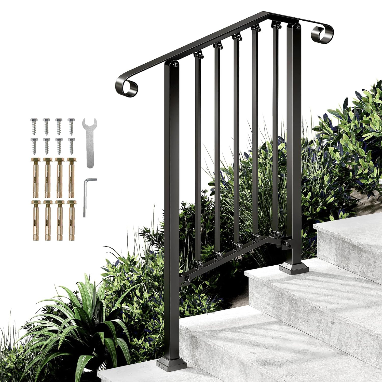 Redlife Handrails for Outdoor Steps Fit 2 or 3 Steps Outdoor Stair ...