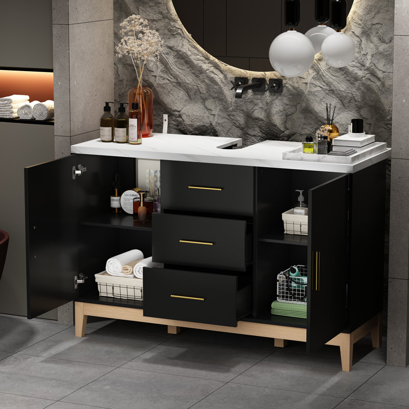MoonQuake 47.2'' Single Bathroom Vanity Base Only in Black/Natural ...