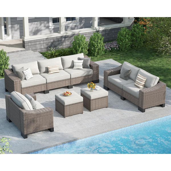 Lark Manor™ 5 Piece Rattan Outdoor Sectional Seating Group with ...
