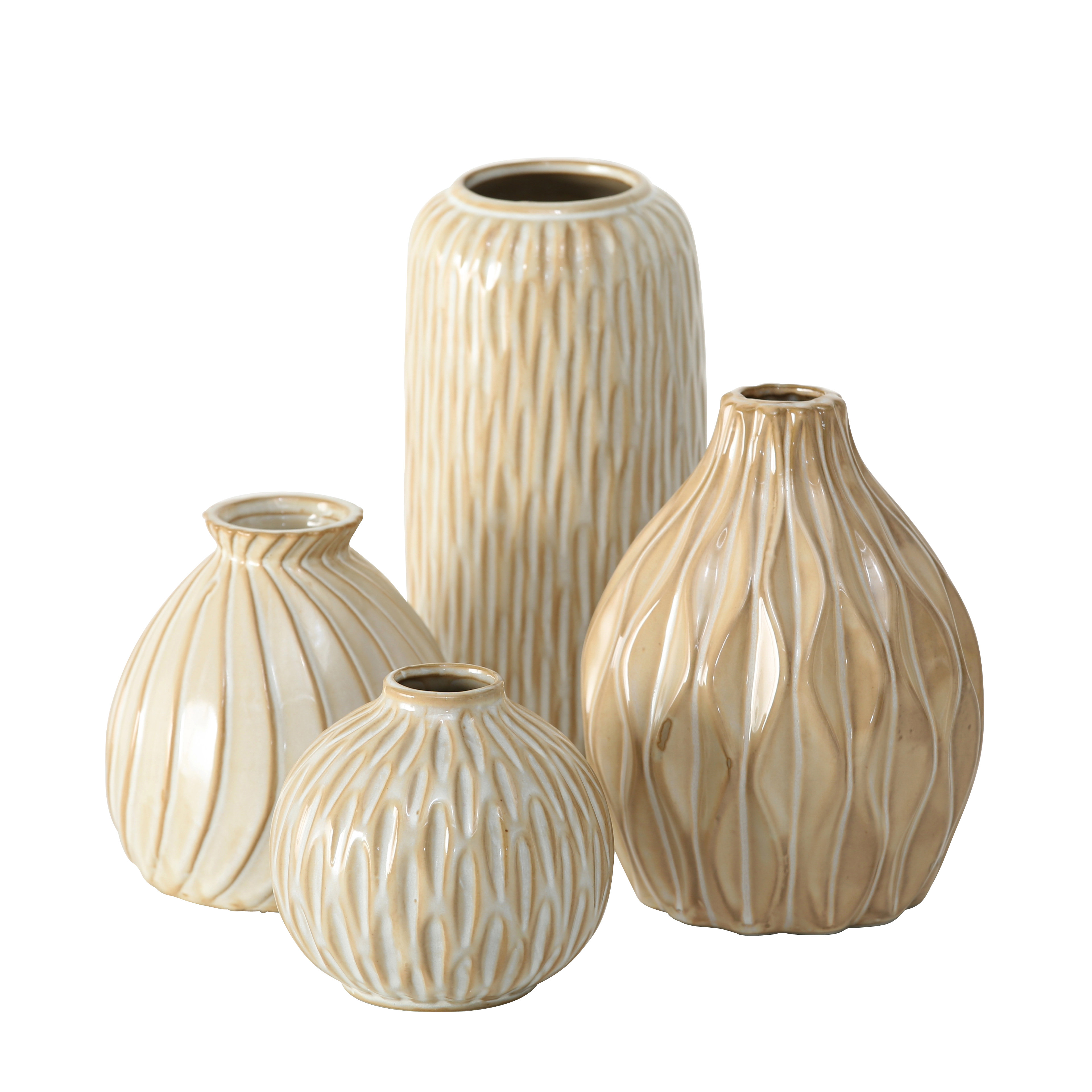 Dakota Fields 4 Piece Scandi Beige 7.5" Porcelain Table Vase Set ...
