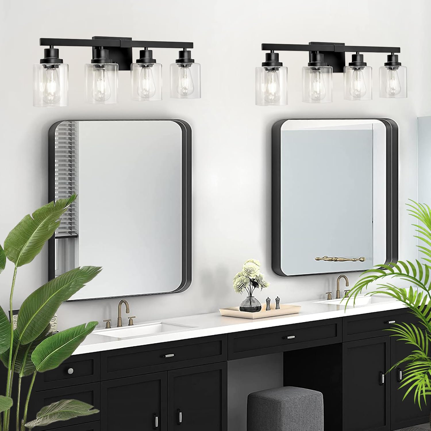 Ivy Bronx Modern 4-Light Vanity Fixture With Square Glass Shade ...