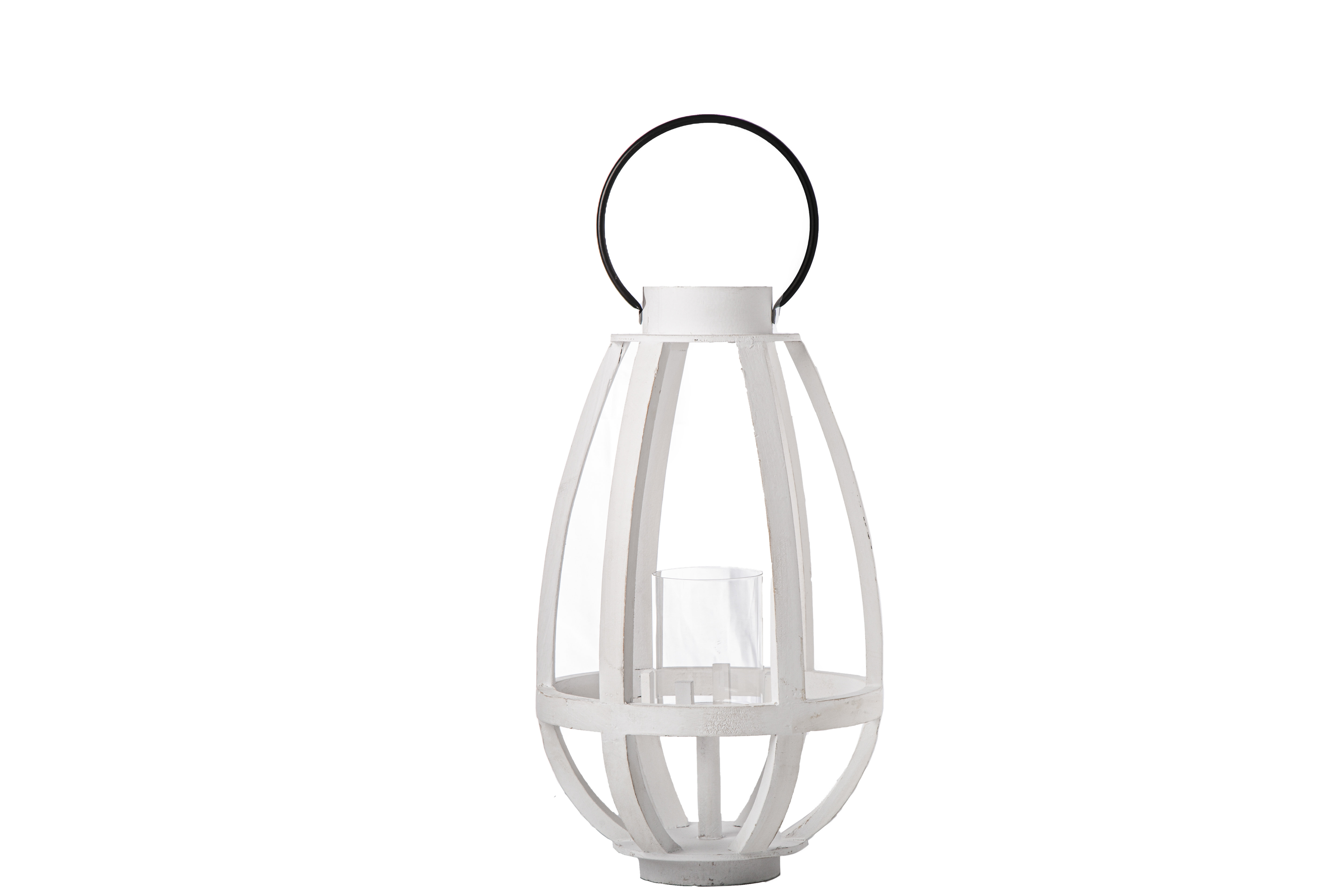 Gracie Oaks Wood Round Bellied Lantern With Metal Top Ring Handle ...