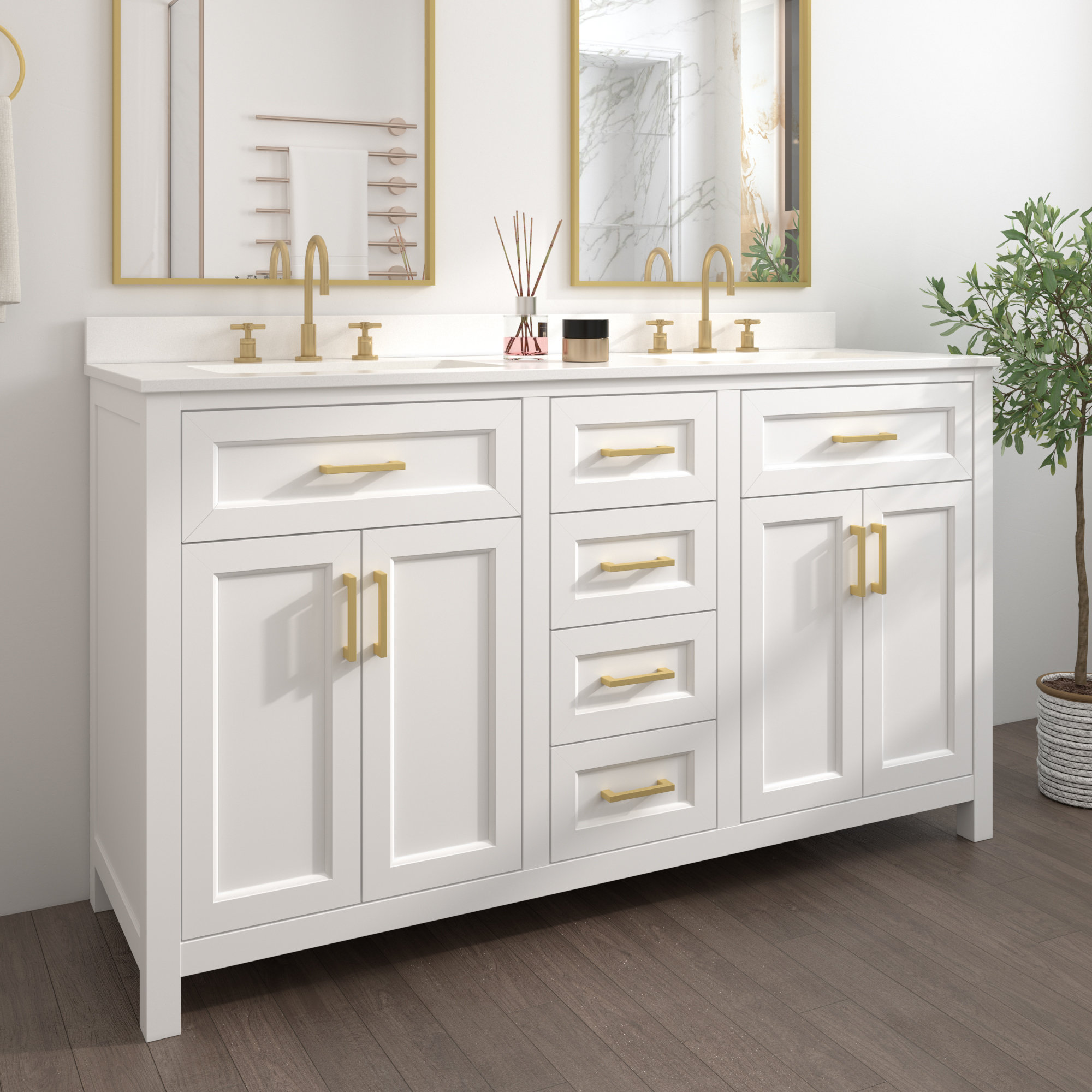 Lark Manor Chezkel 60'' Double Bathroom Vanity with White Quartz Top ...