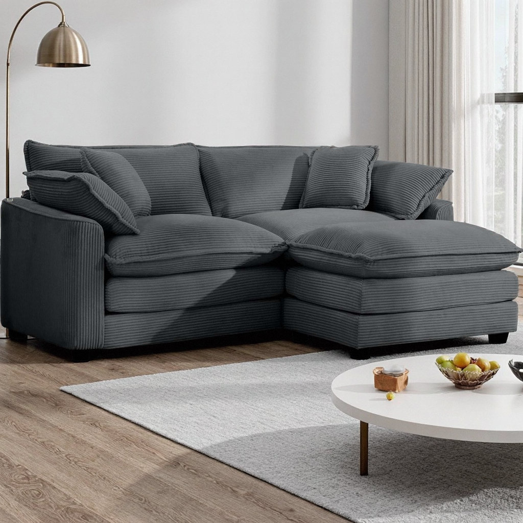 Latitude Run® Corduroy L-Shaped Sectional Sofa with Matching Ottoman, 2 ...