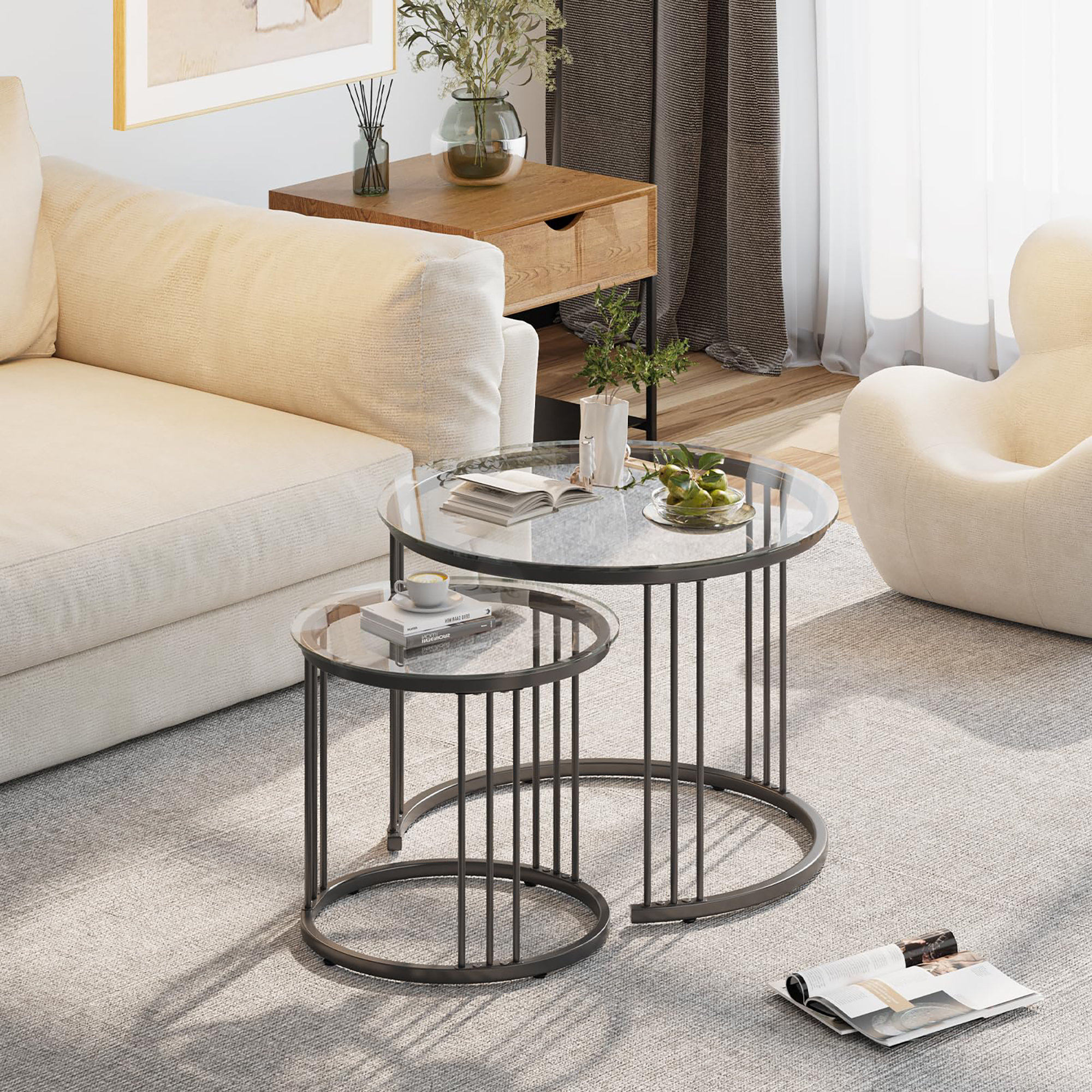 George Oliver Simple Round Stackable Nesting Coffee Tables (Set of 2 ...