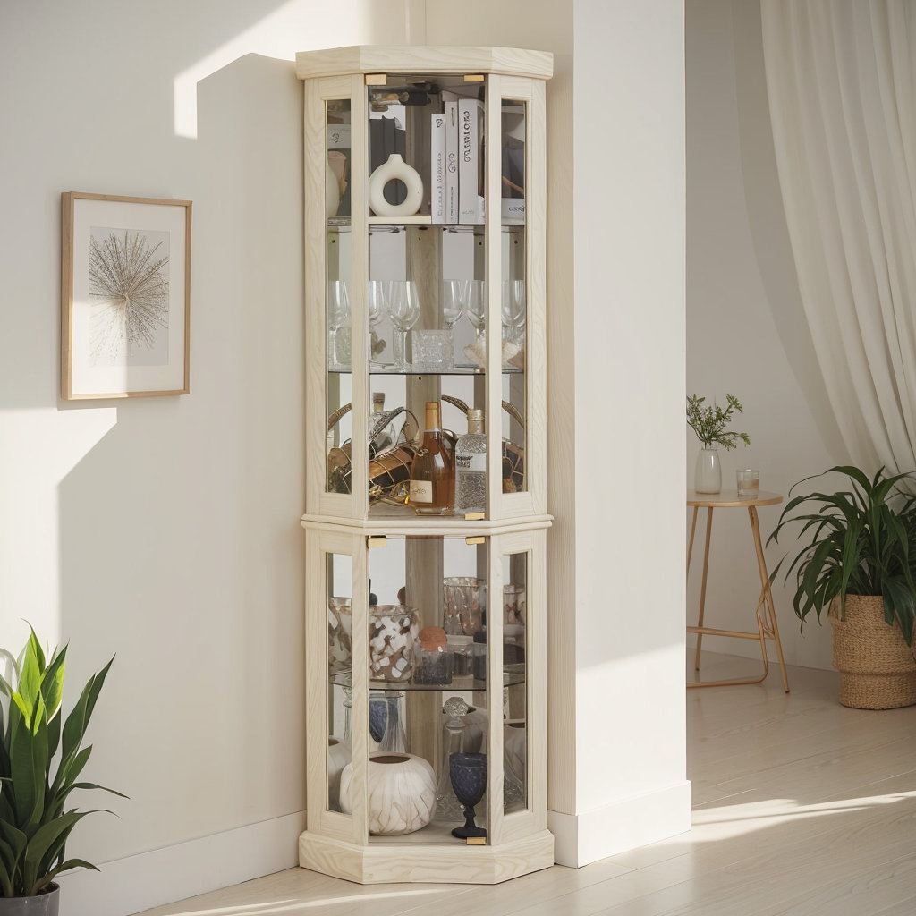 Astoria Grand Corner Glass Cabinet Lighted Curio Cabinet Corner Display ...