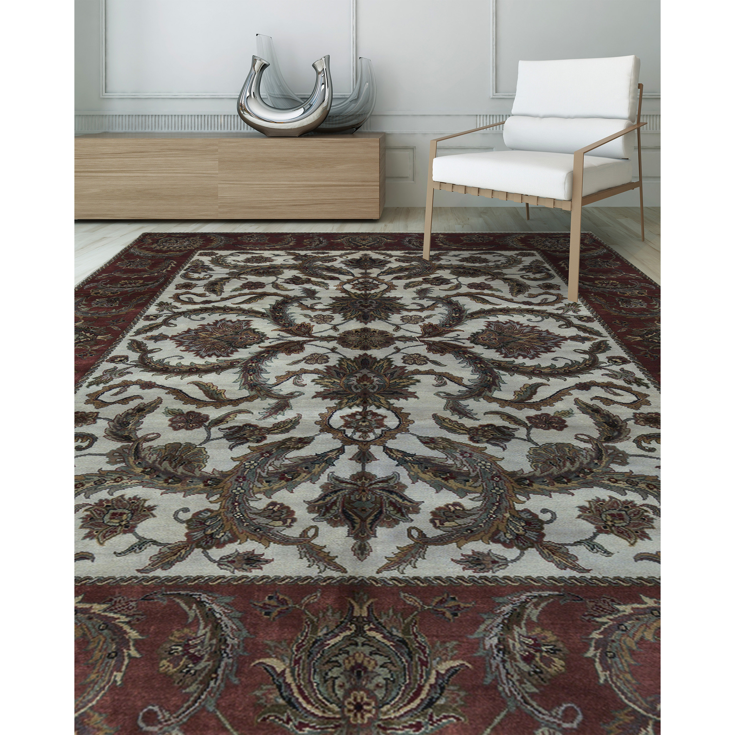 Bokara Rug Co., Inc. Trinity Hand-Knotted High-Quality Ivory and Rust ...