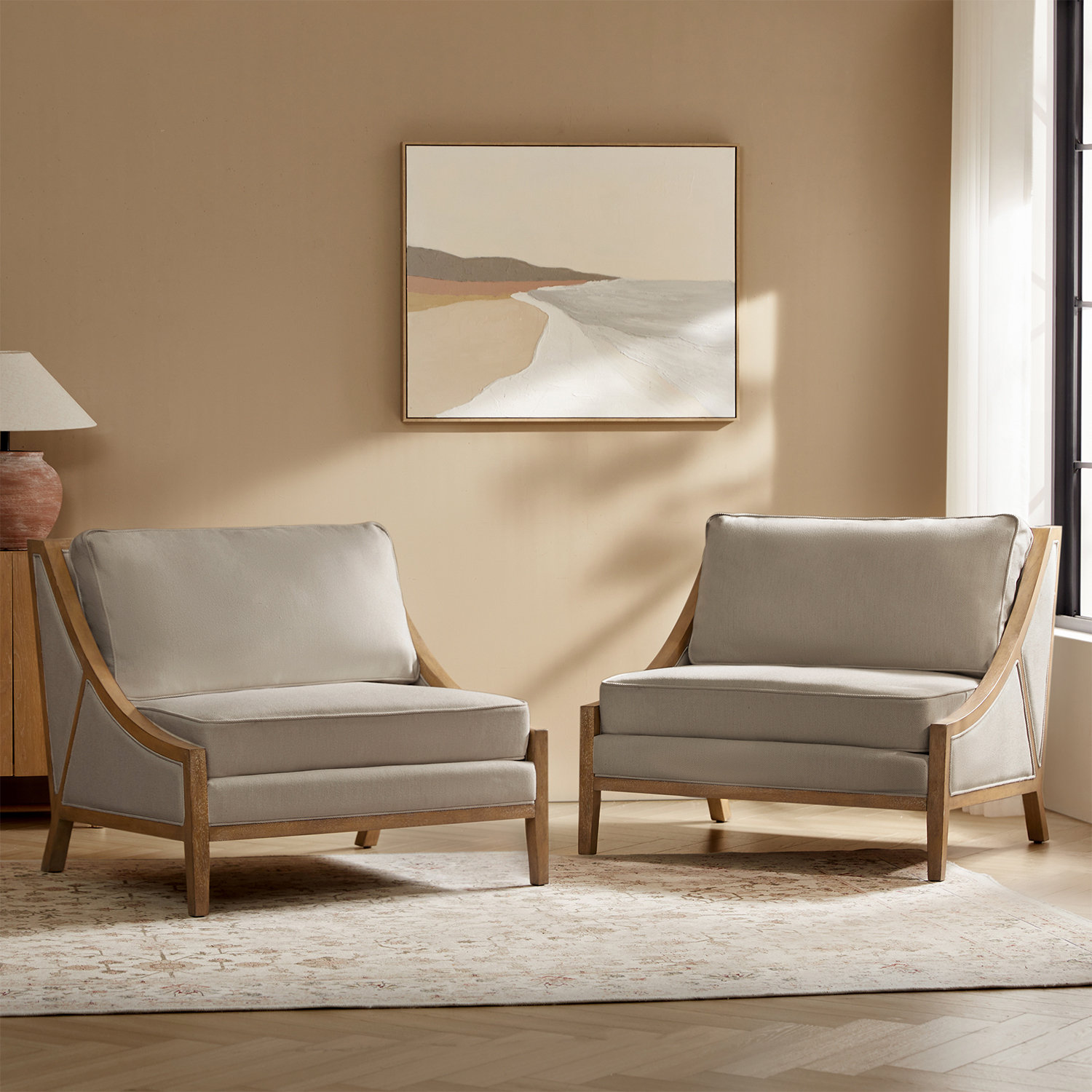 Winston Porter Theoren Farmhouse Oversize Solid Wood Accent Chair (Set ...