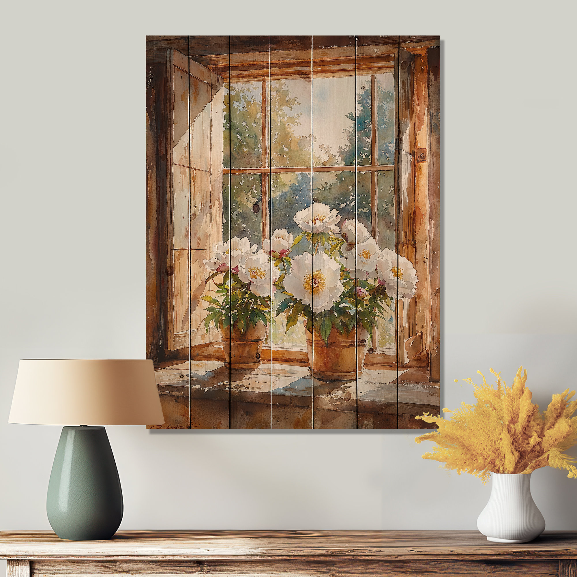 Ophelia & Co. Peonies At The Barn Window IV - Peonies Wood Wall Decor ...