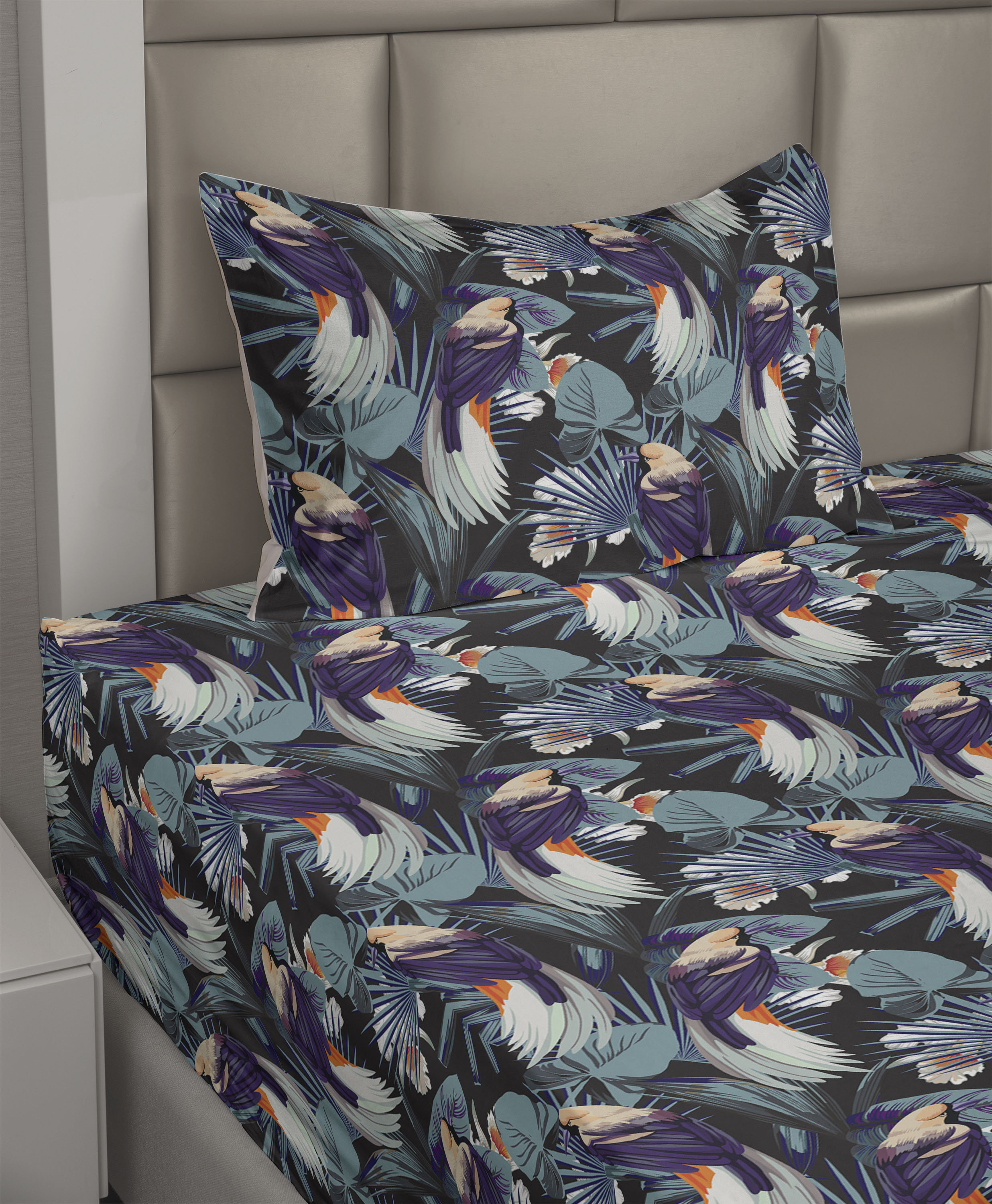 Ambesonne Tropical Sheet Set Peachy Tones Exotic Parrot Pale Seafoam ...