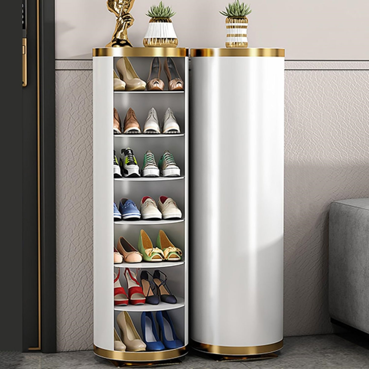 Everly Quinn 360° Rotating Shoe Cabinet, 7 Tiers Shoe Rack For Entryway ...