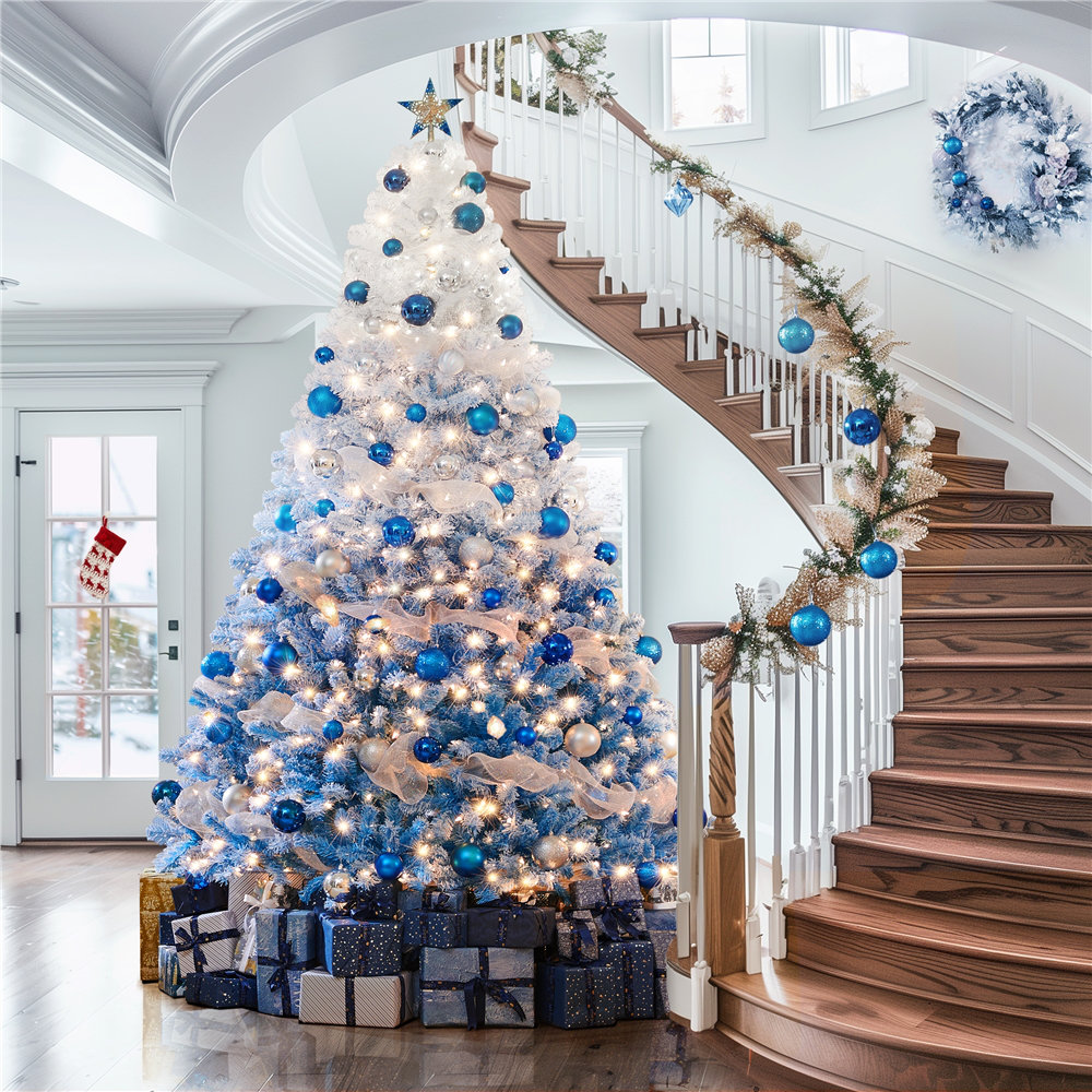 The Holiday Aisle® Pre-lit Flocked Artificial Christmas Tree - Wayfair ...