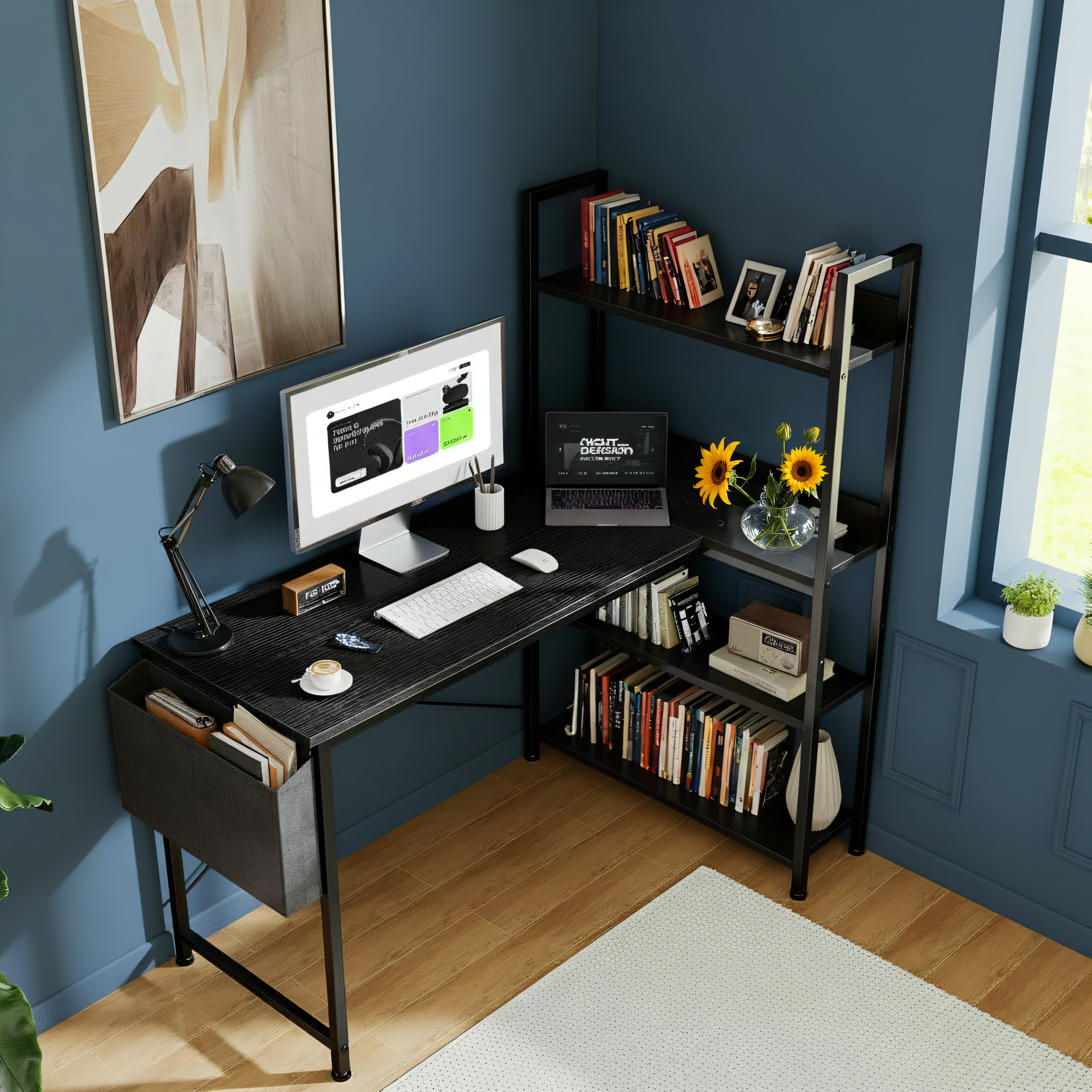 Latitude Run® 47-Inch White L-Shaped Corner Computer Desk, Flip-Up With ...