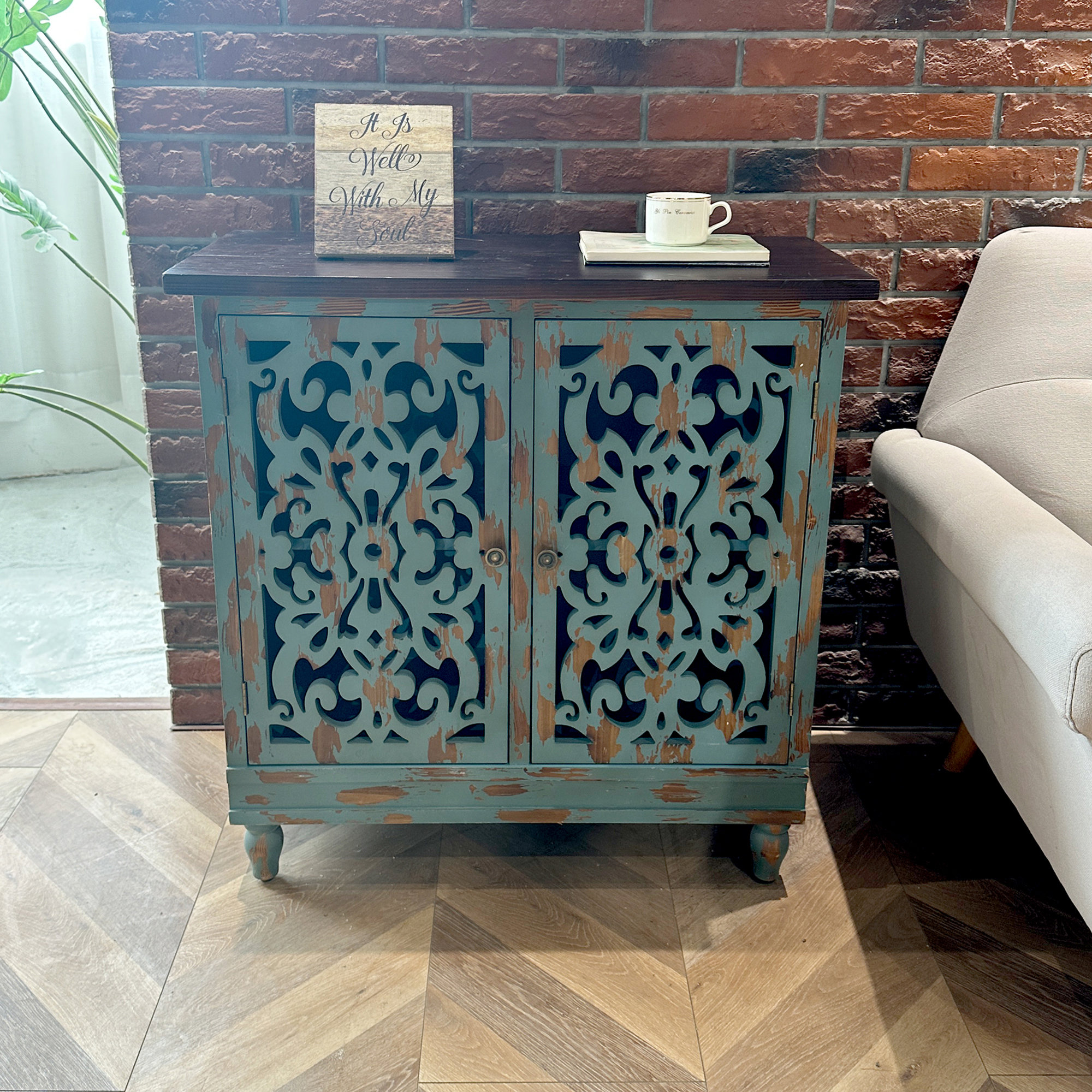 Bungalow Rose Rozilyn 2 - Door Distressed Accent Cabinet & Reviews ...