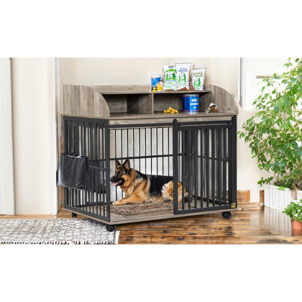 Tucker Murphy Pet™ Grey Dog Crate With Lockable Wheels And Extra ...