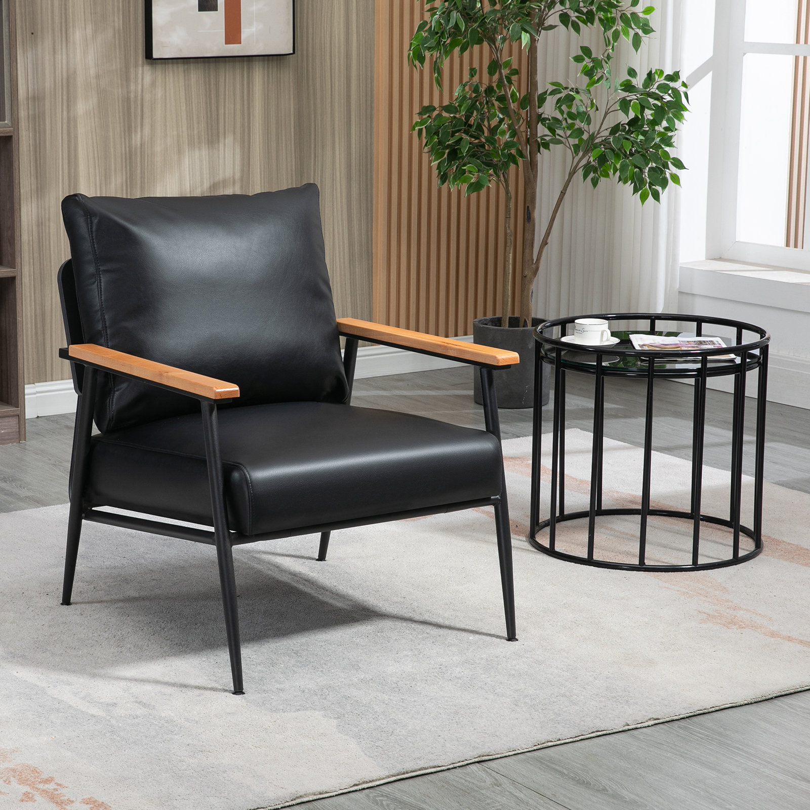 17 Stories Yanalis 26" W Industrial Black Metal Frame Accent Chairs ...