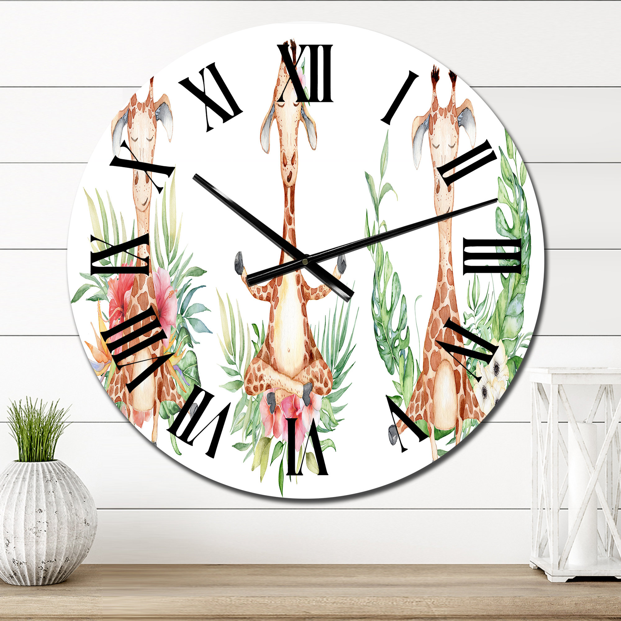 East Urban Home Cartoon Giraffe with Tropical Flowers I - Children's ...