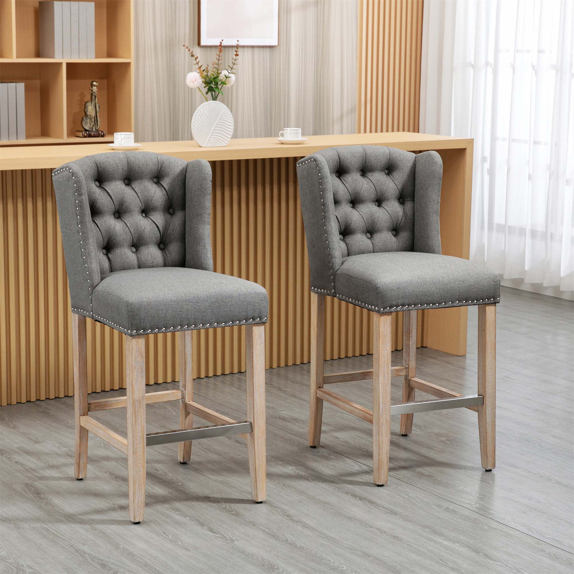 Winston Porter Counter Height Bar Stools Set Of 2 With Wood Legs | Wayfair