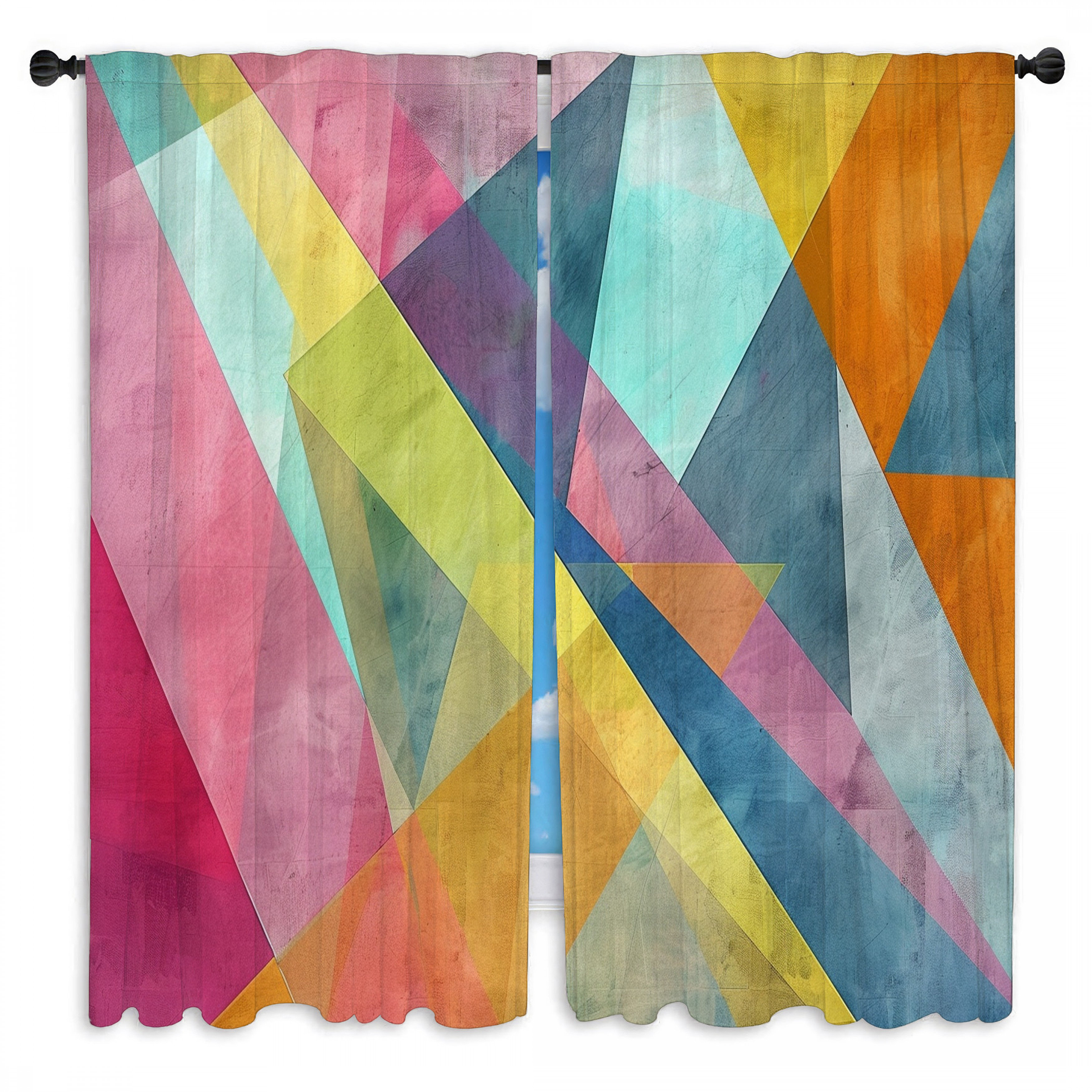 Hokku Designs Geometric Overlay Window Curtains Geometric Contemporary ...