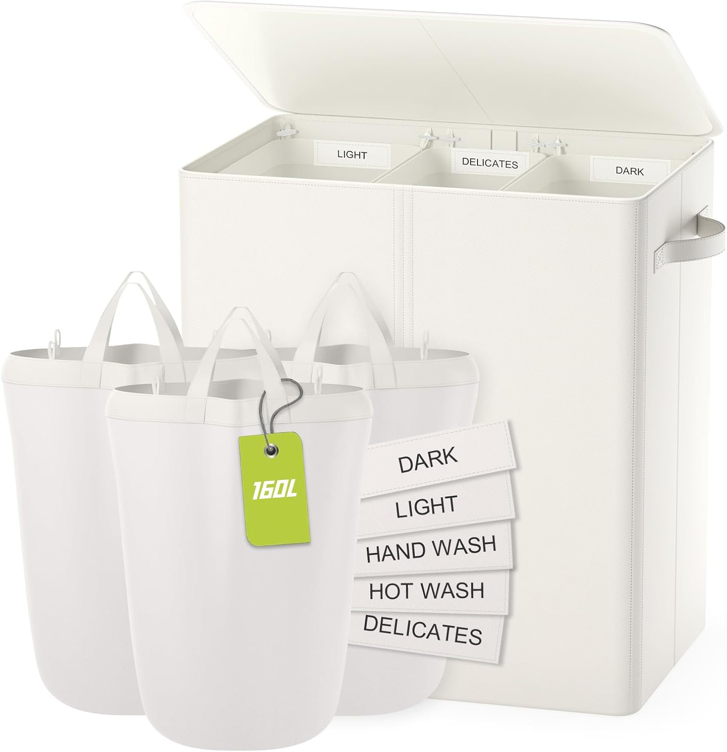 Latitude Run® 160L Large Hamper For Laundry Basket 3 Section Laundry ...