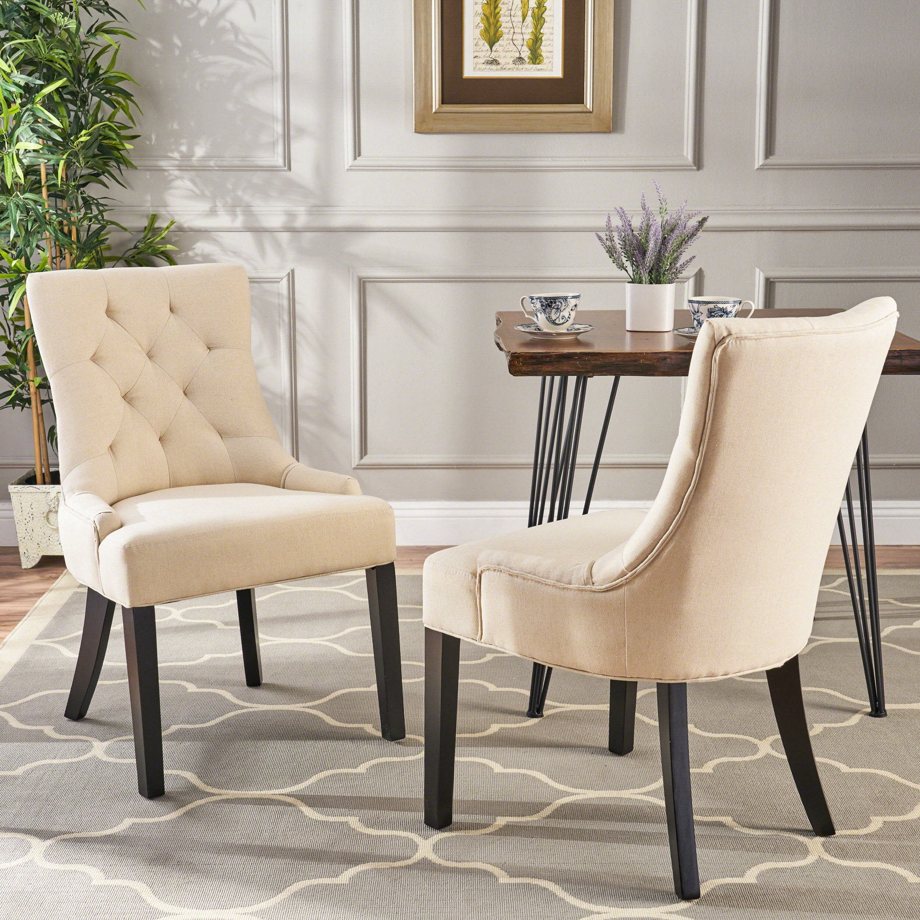 Corrigan Studio® 2 Modern Beige Dining Chairs - Upholstered With Tuft ...