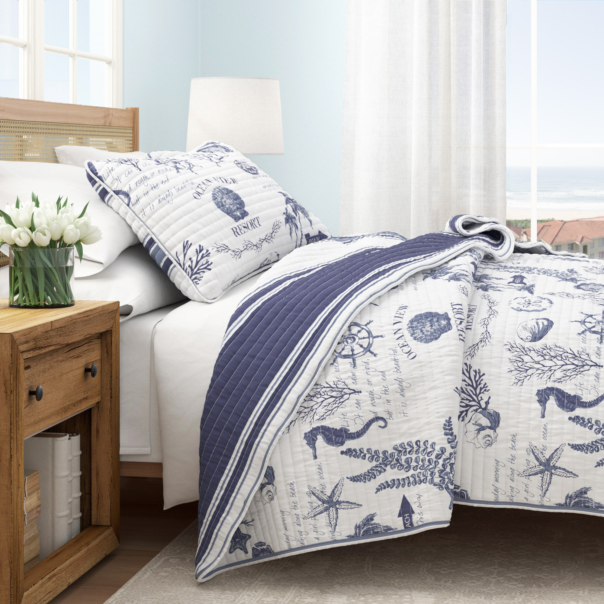 FreshFolds Navy Nautical Cotton Quilt Set & Reviews | Wayfair
