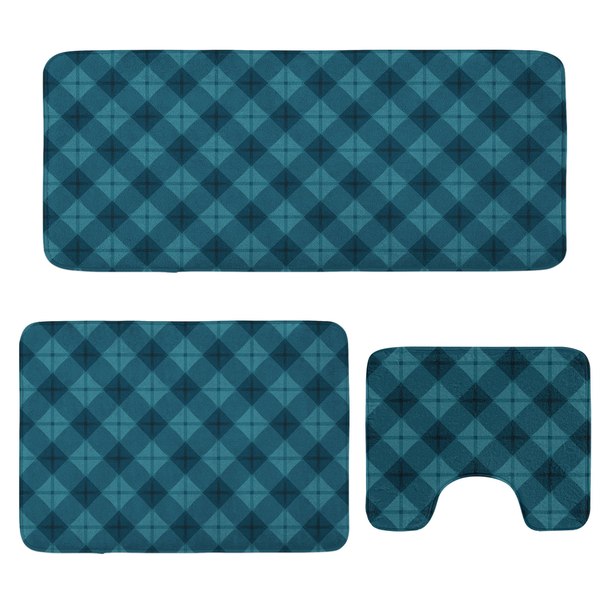 East Urban Home Dark Teal Bathroom Rug Set 3 Pieces U-Shape & Rectangle ...