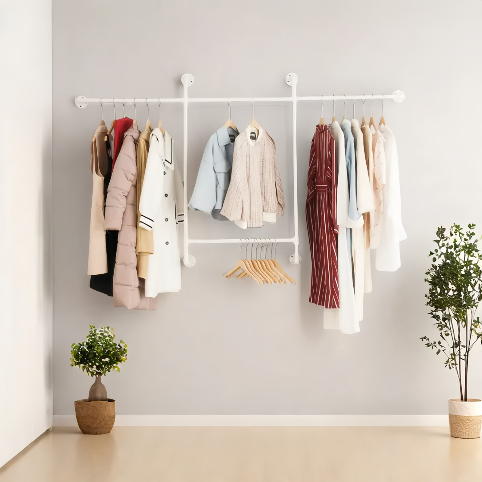 Rebrilliant Industrial Pipe Clothes Rack, 82.68 Inch Wall Mounted ...