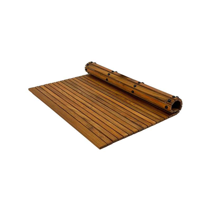 Nordic Style Teak Shower And Bath Oiled Brown String Mat With Rubber ...