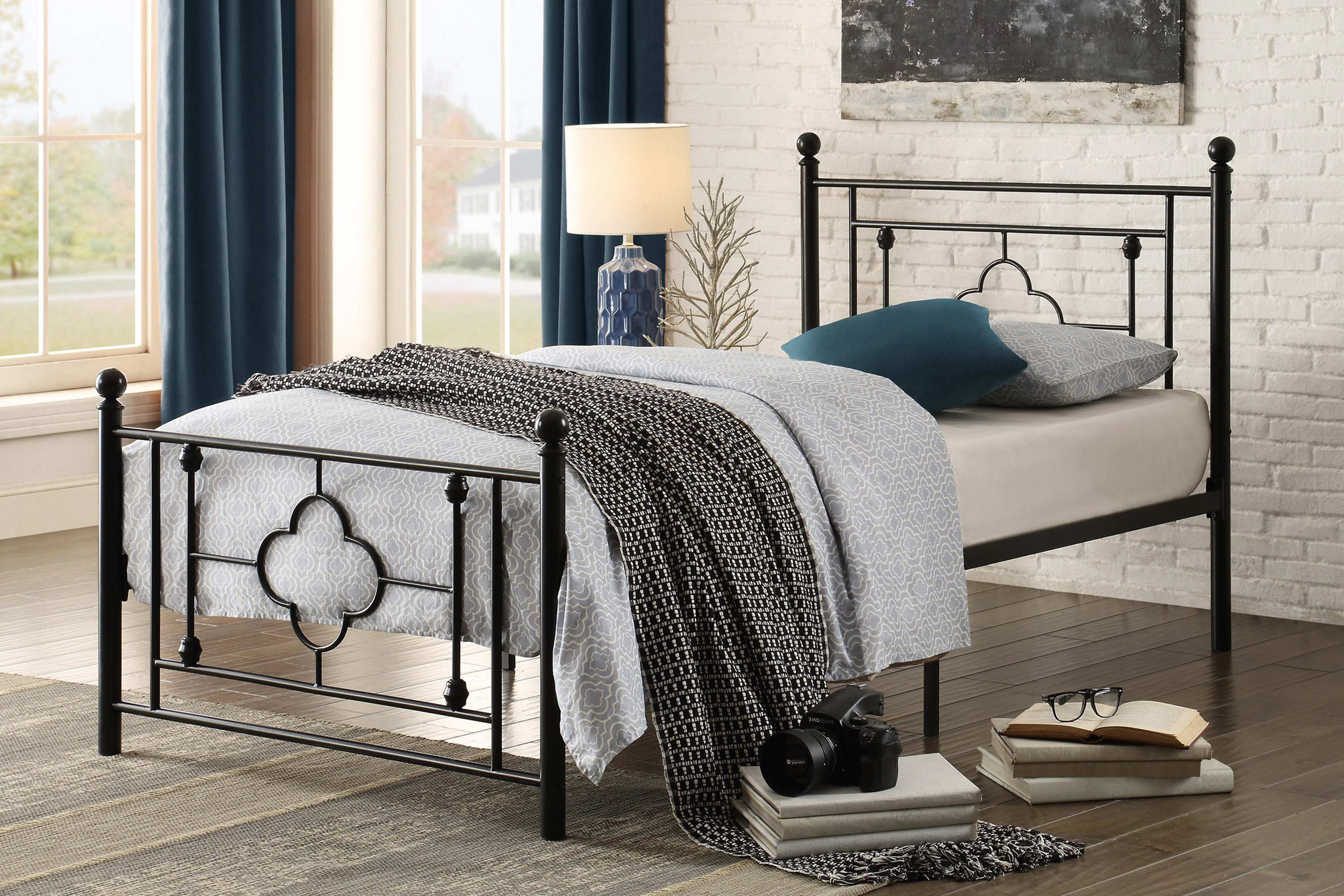 Alcott Hill® 1Pc Platform Bed Metal Frame Ball Finials Modern ...